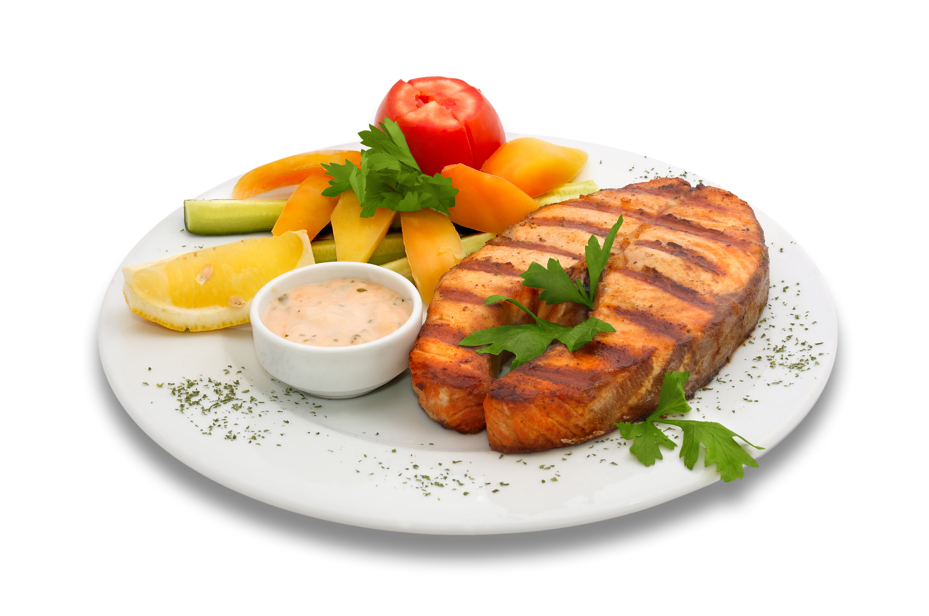 Grilled Fish Feast with Fresh Vegetables – HD Gourmet Meal Wallpaper