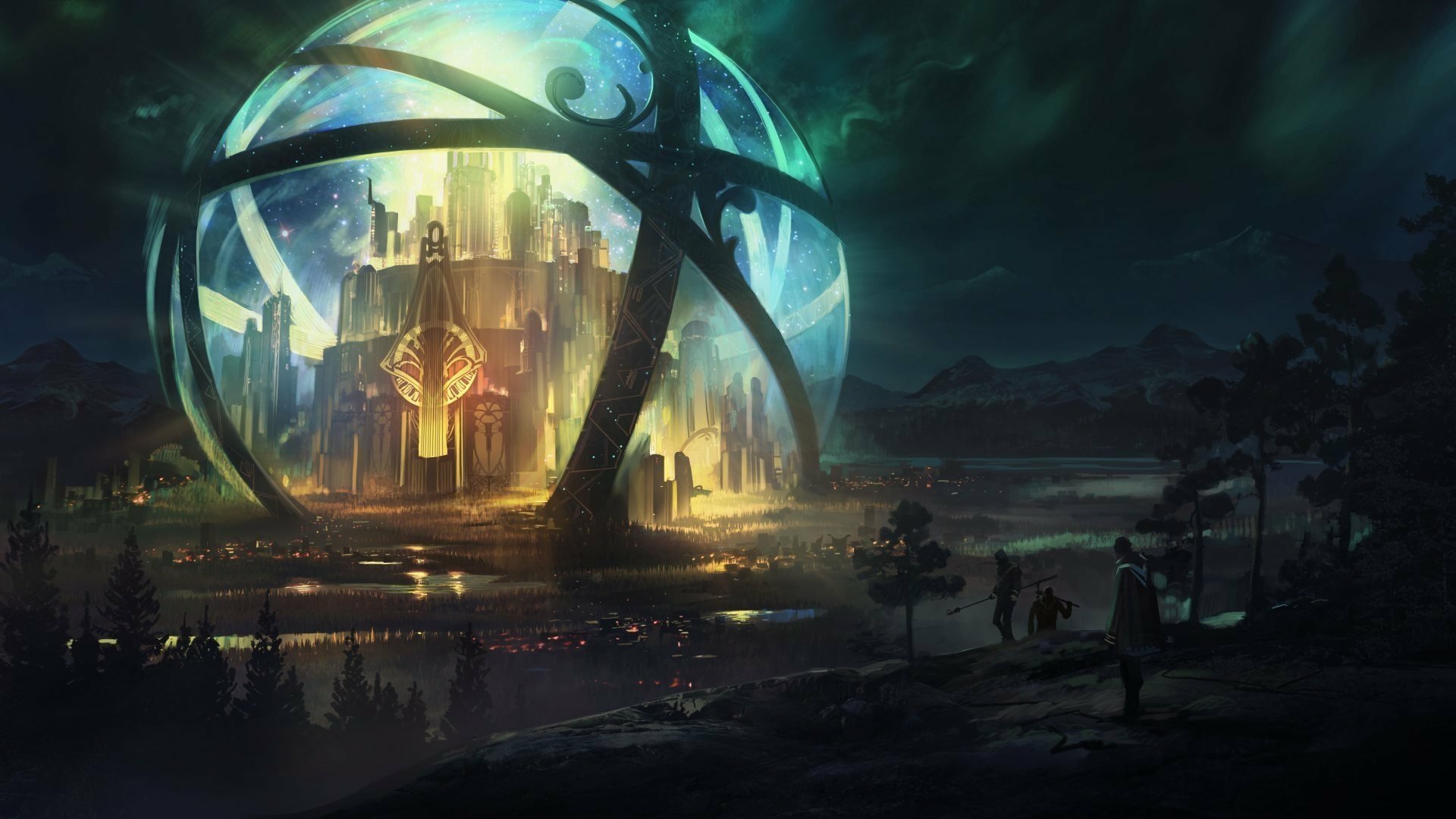 Fantasy Castle Under a Night Sphere - HD Wallpaper by Tuomas Korpi