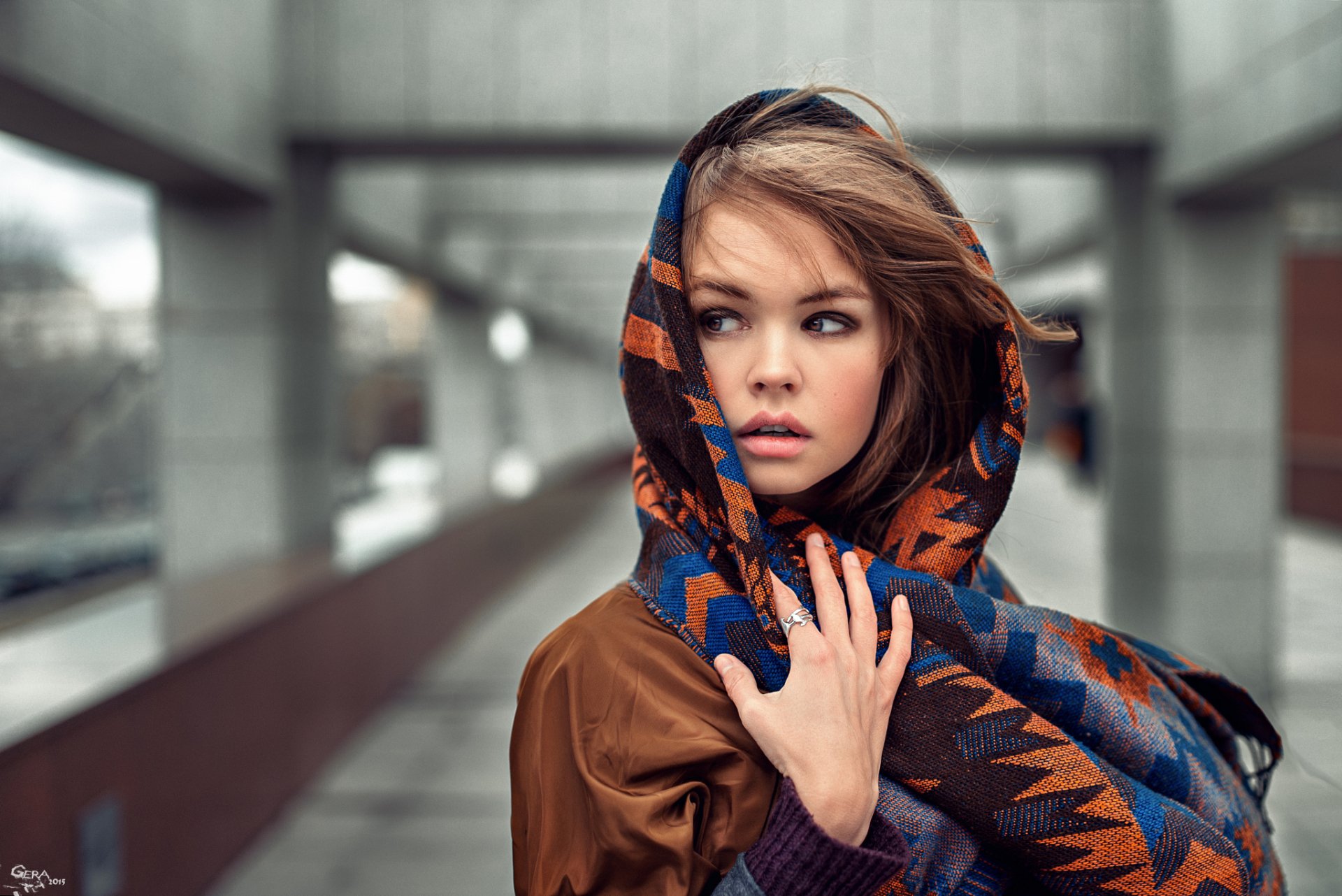 Download Outdoor Bokeh Scarf Brunette Brown Eyes Model Woman Anastasiya