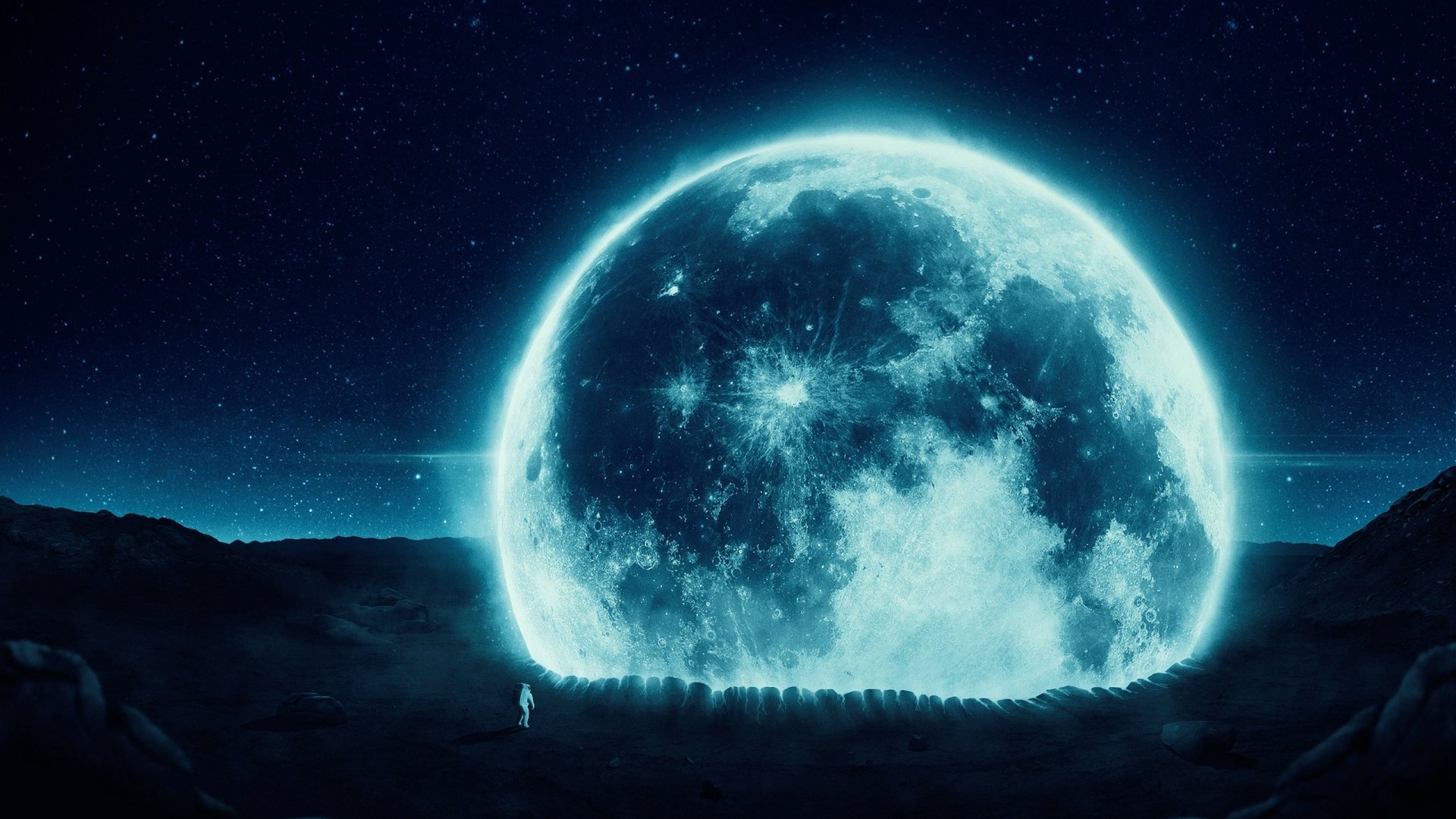 Fantasy Blue Moonlit Sky with Shining Stars – HD Wallpaper