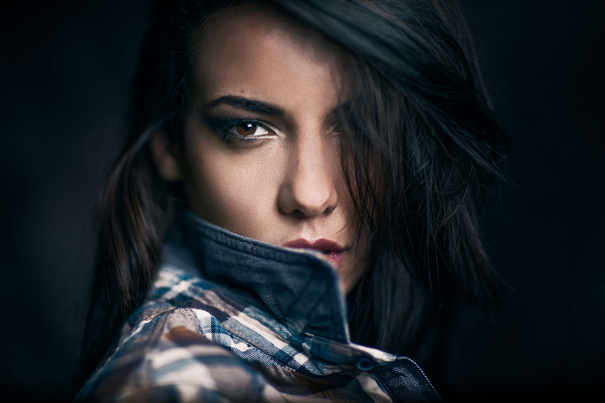 Download Brunette Brown Eyes Model Woman Face HD Wallpaper by PortraitsBySam