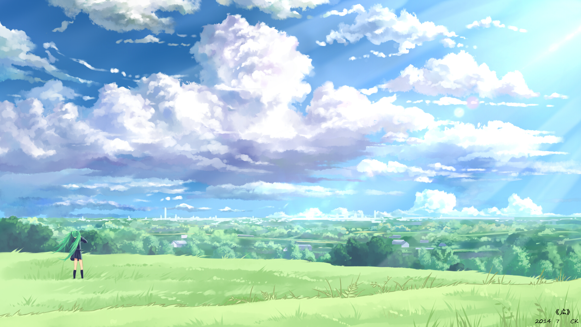 Hatsune Miku HD Wallpaper: Dreamy Anime Landscape by yuuko-san