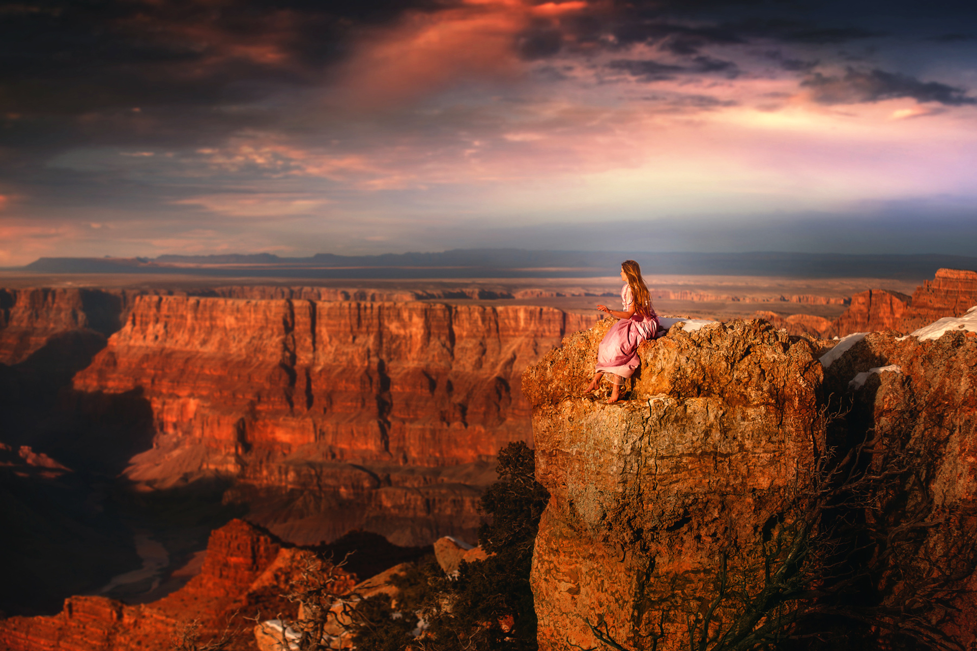 Majestic Canyon Cliff: A Woman's Contemplative Moment in HD Landscape ...