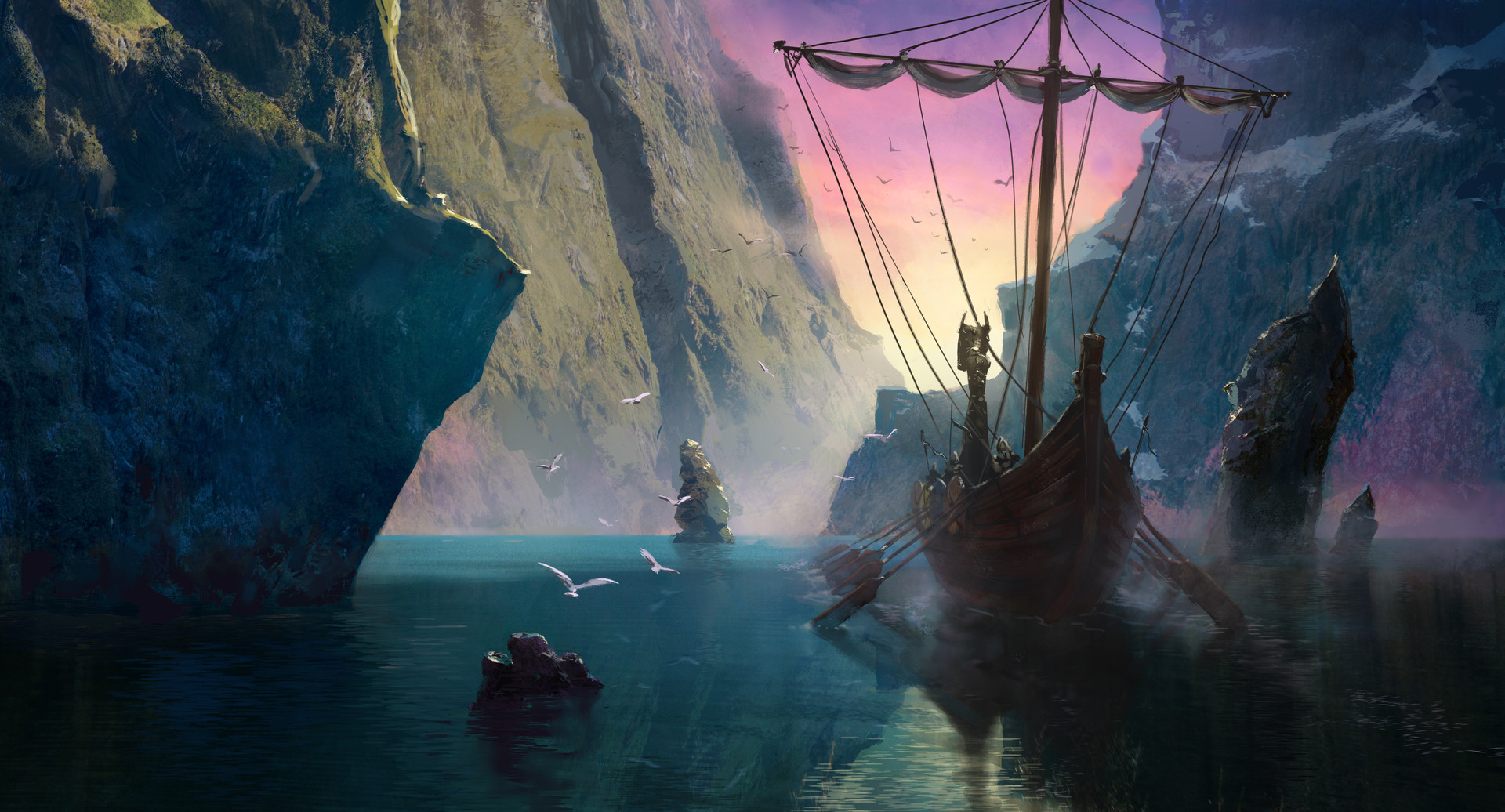 Fantasy Ship Wallpaper by Edouard Noisette