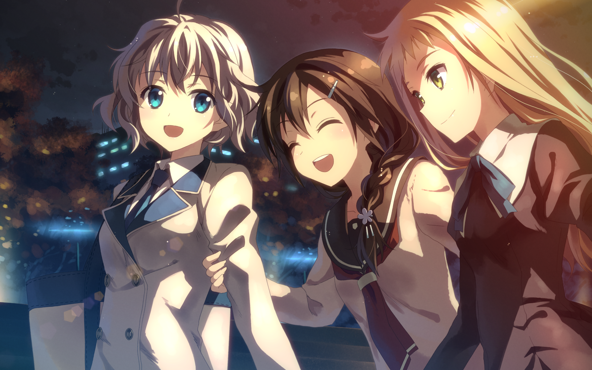 Original Anime HD Wallpaper: Embracing Friendship in Color by Yuuki Tatsuya