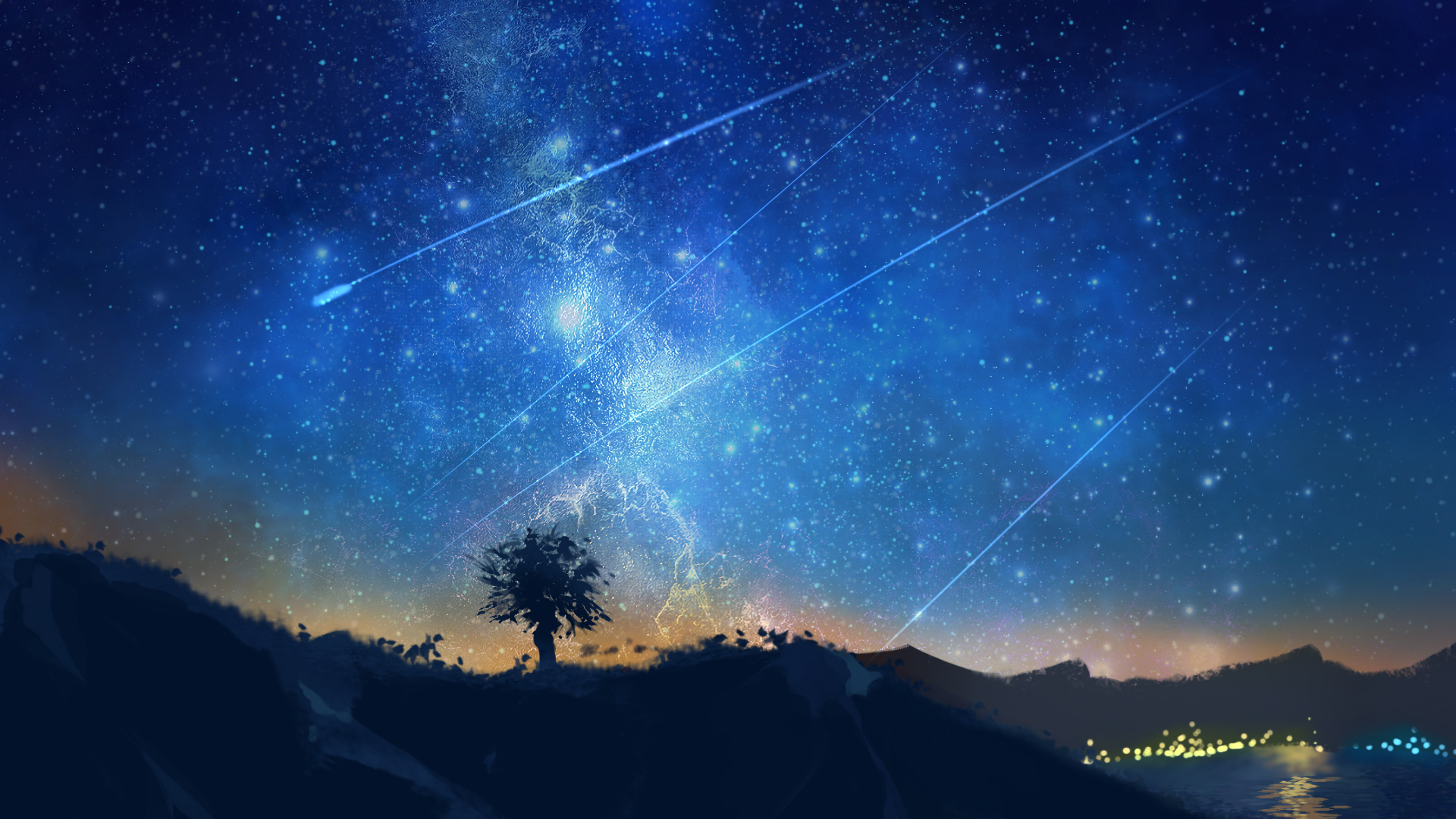 Starry Night: An Enchanting HD Anime Wallpaper by xy_plus