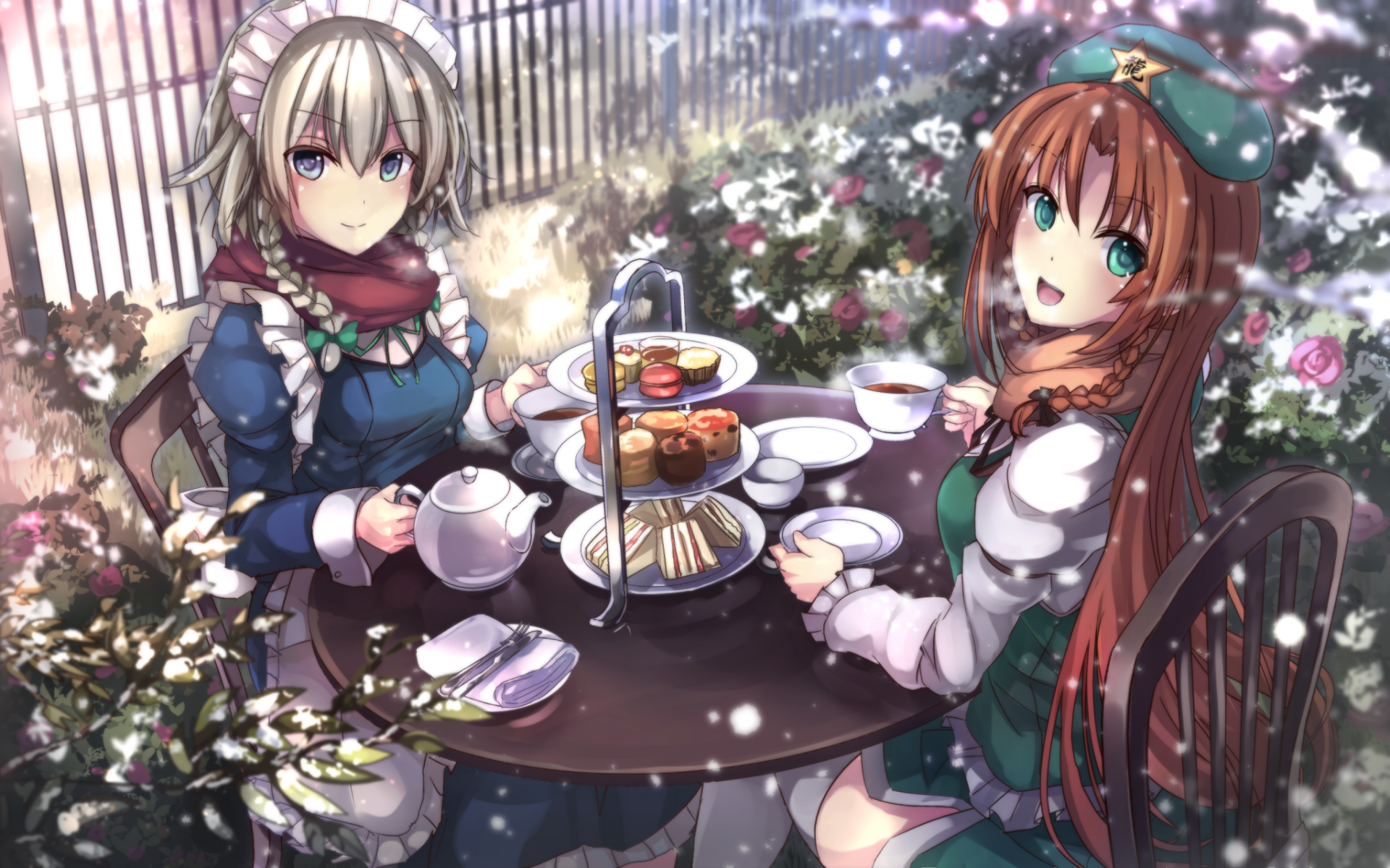 Touhou Tea Time — Sakuya Izayoi & Hong Meiling (HD Wallpaper) by ZYANNA