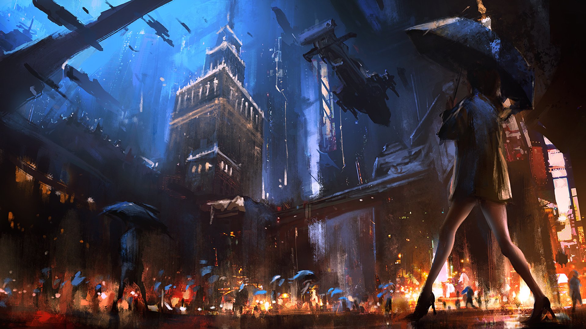 Vibrant Sci-Fi Cityscape with Towering Skyscrapers and Bustling Crowds ...