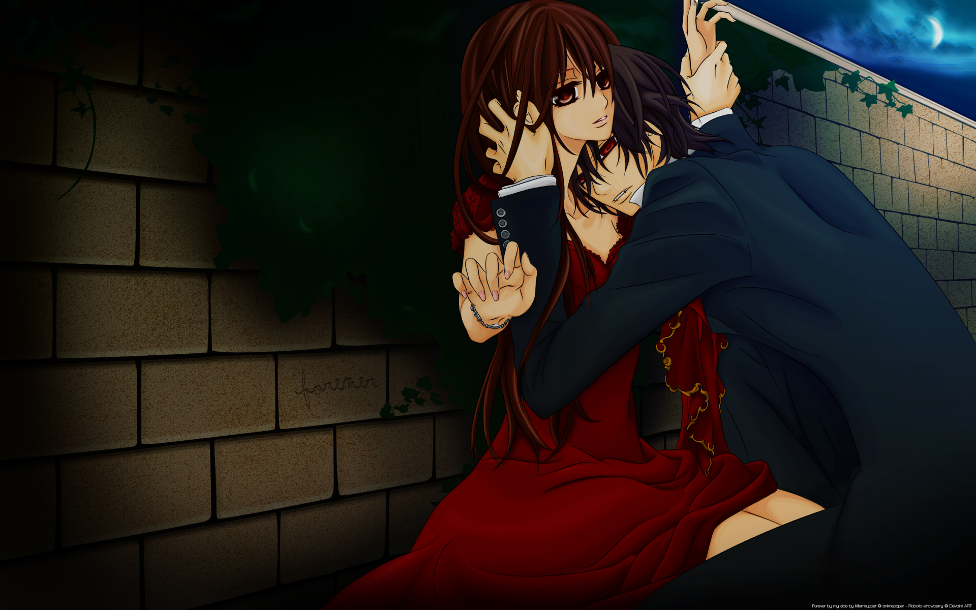 Vampire Knight Night: Kaname & Yuki in Red Elegance HD Wallpaper