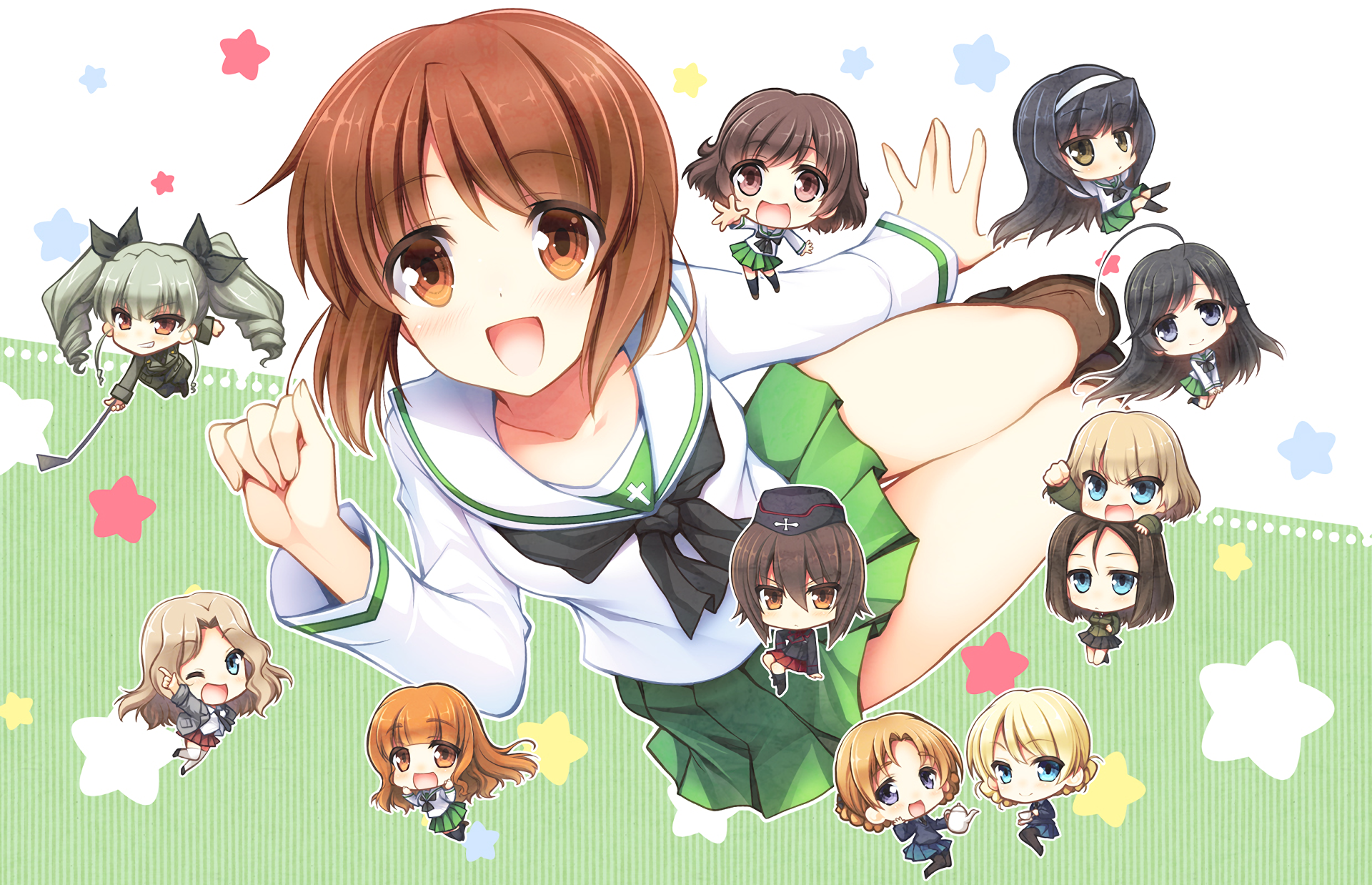 Girls und Panzer HD Wallpaper: Adorable Anime Squad in Action