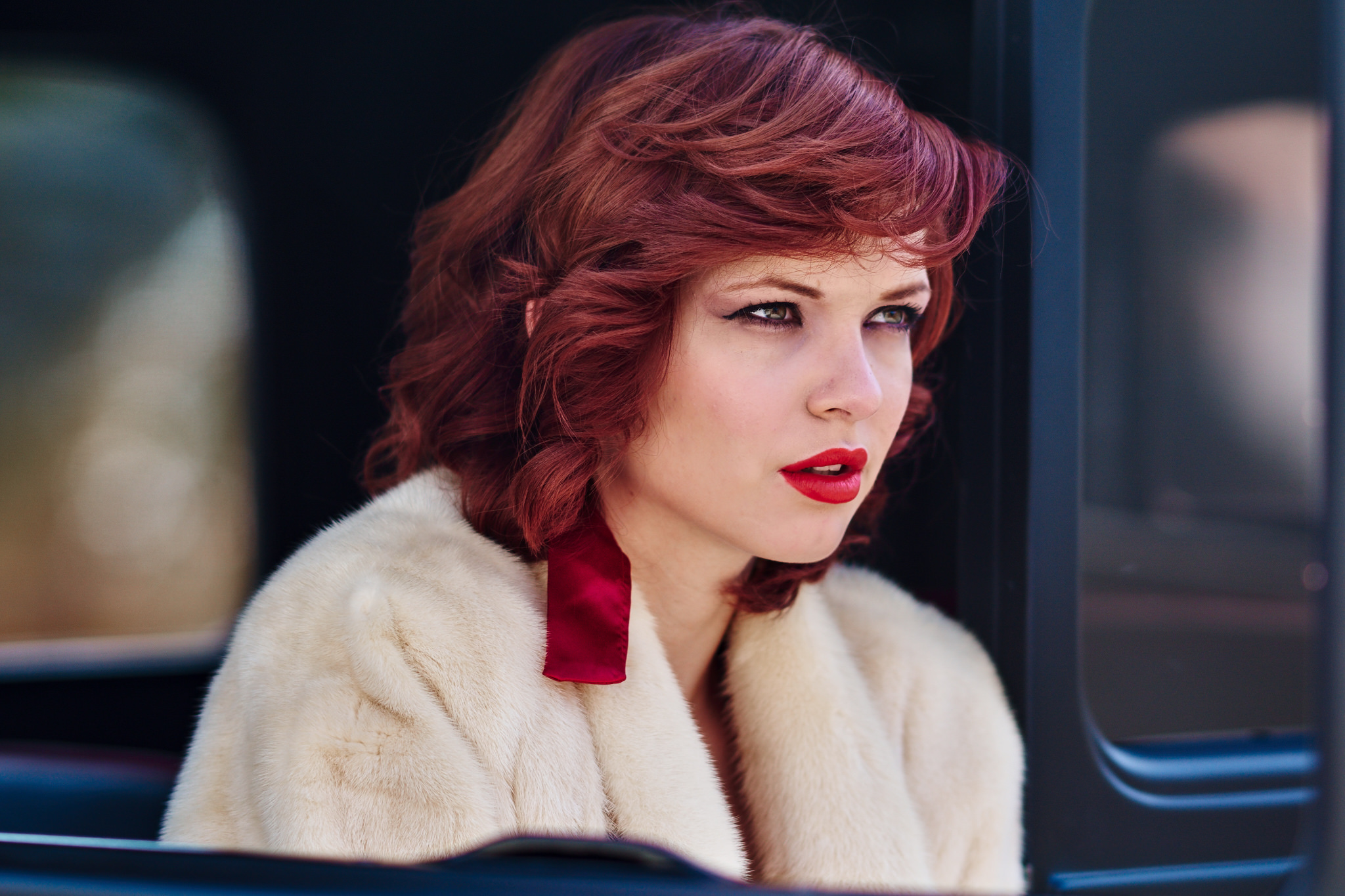 Radiant Redhead Beauty: HD Model Portrait with Bold Lipstick Glamour by ...