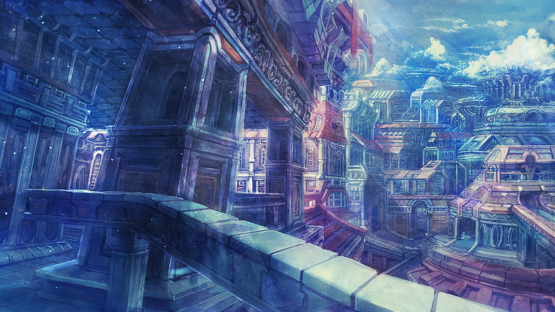 [1920x1080] 2.67MB - building city kentarou landscape original scenic ...