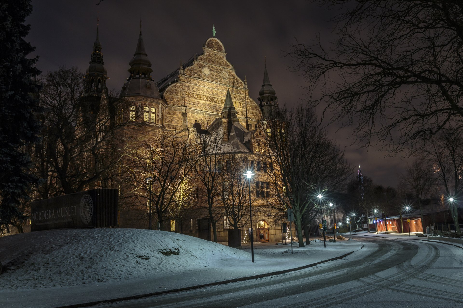 Download Street Night Winter Sweden Stockholm Man Made Building Winter Night 4k Ultra HD Wallpaper
