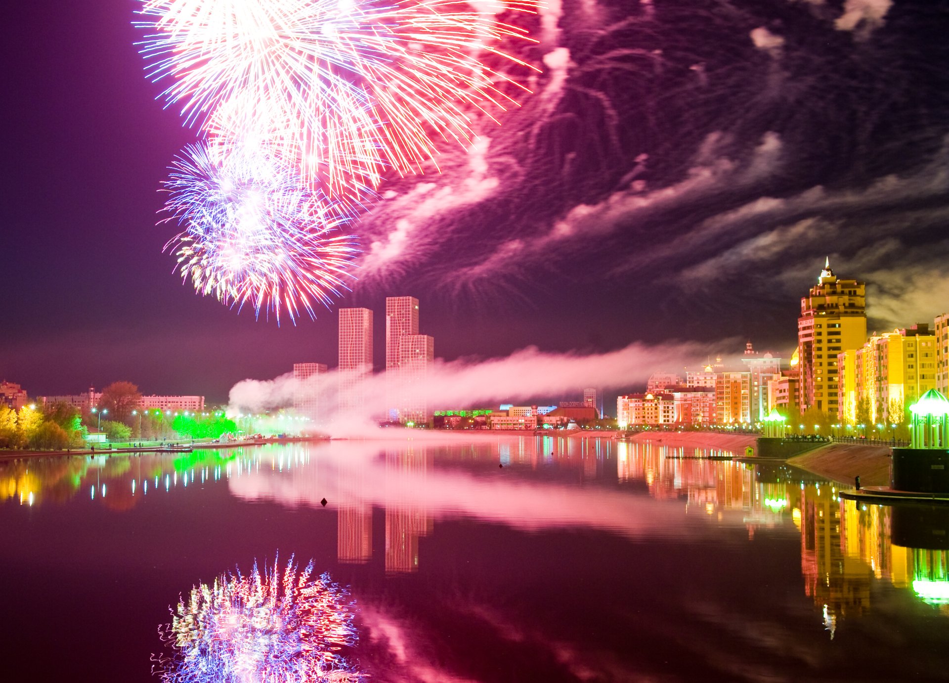 Download City Building Sky Light Night Reflection Photography Fireworks ...