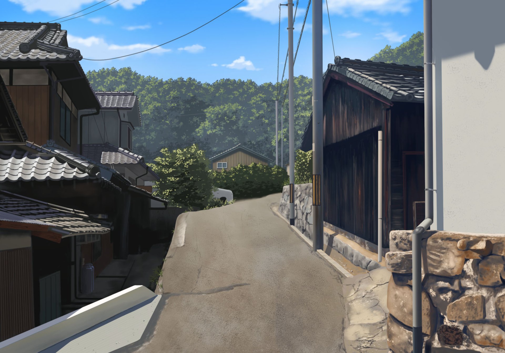 Download Building Anime Road HD Wallpaper