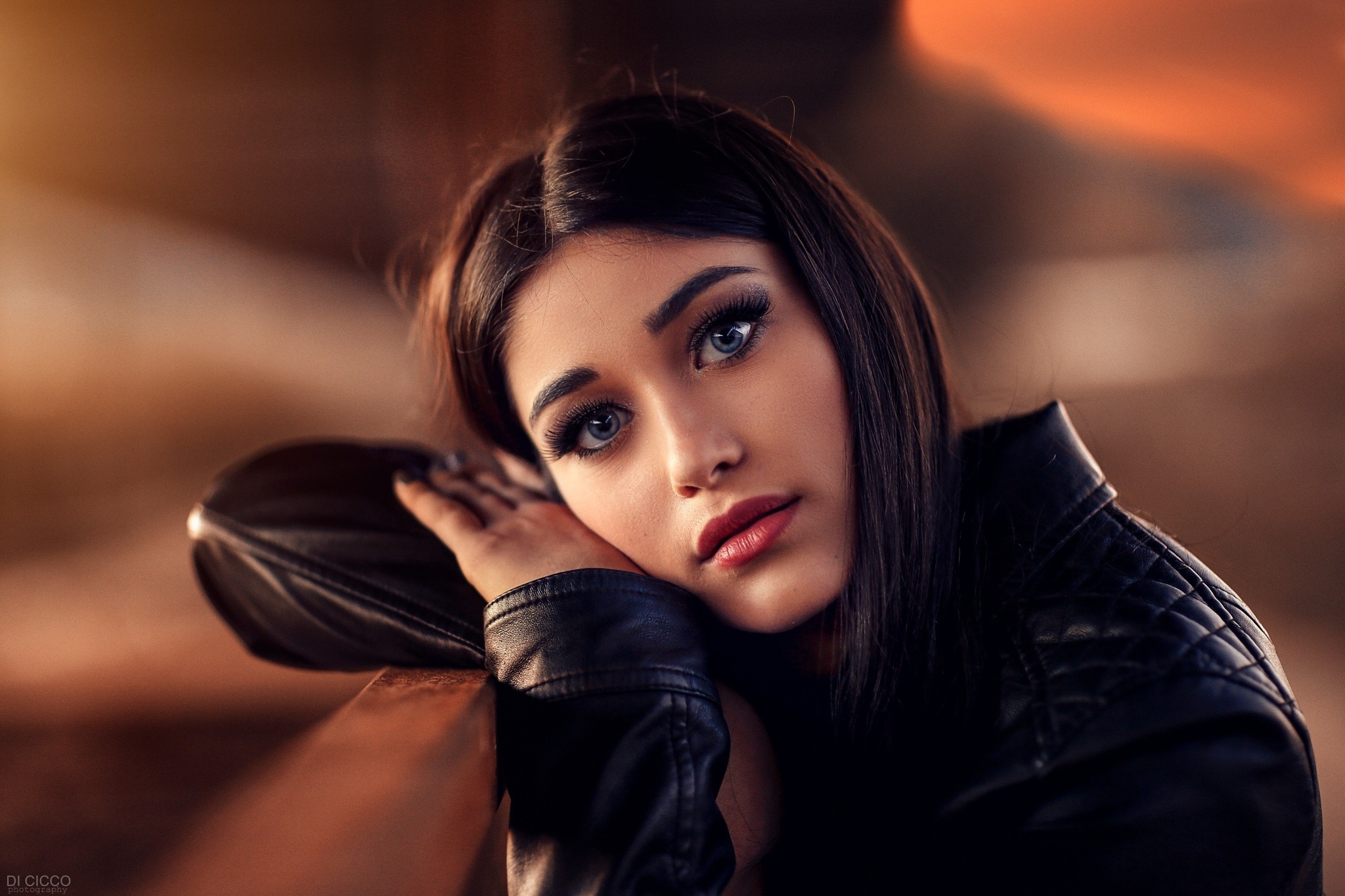 Download Blue Eyes Brunette Woman Model HD Wallpaper by Alessandro Di Cicco