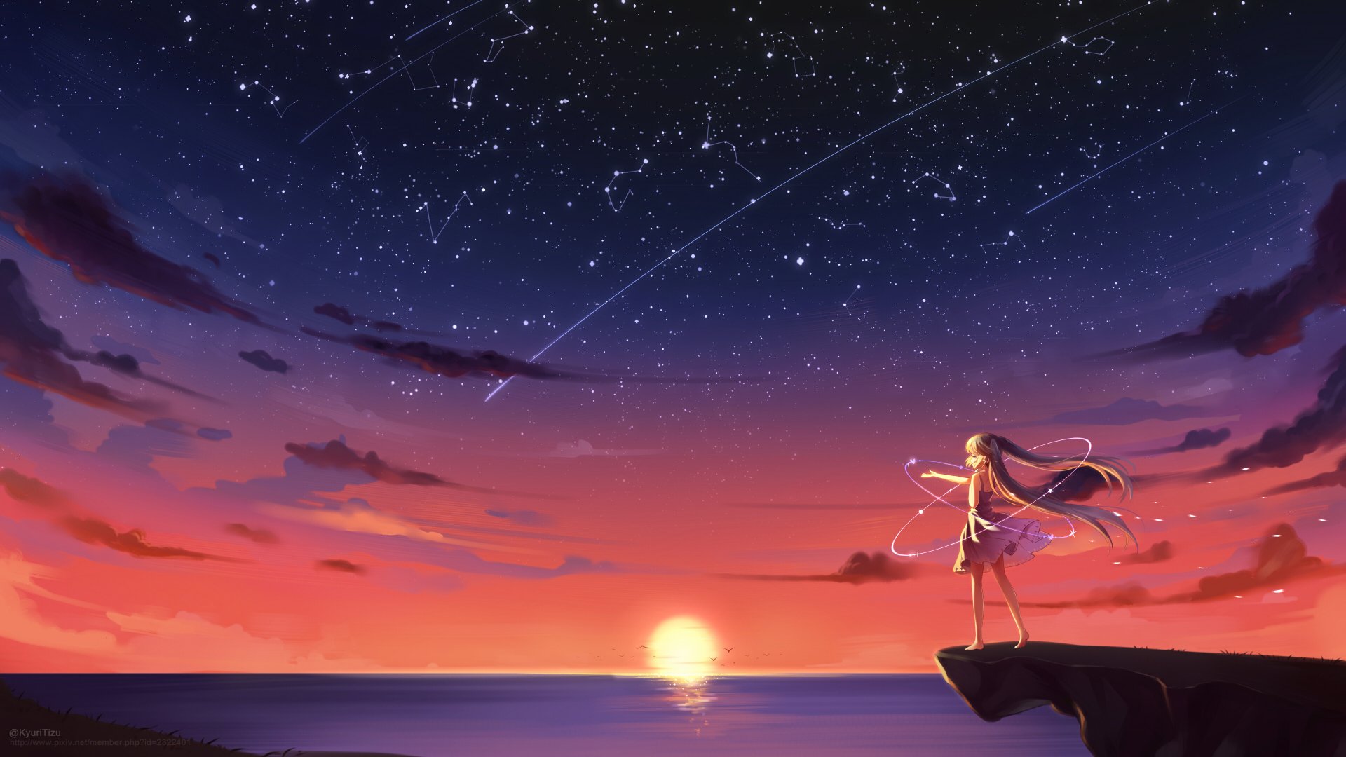 Hatsune Miku 4K: Anime Vocaloid Sunset Stargaze Wallpaper | 3840x2160 ...