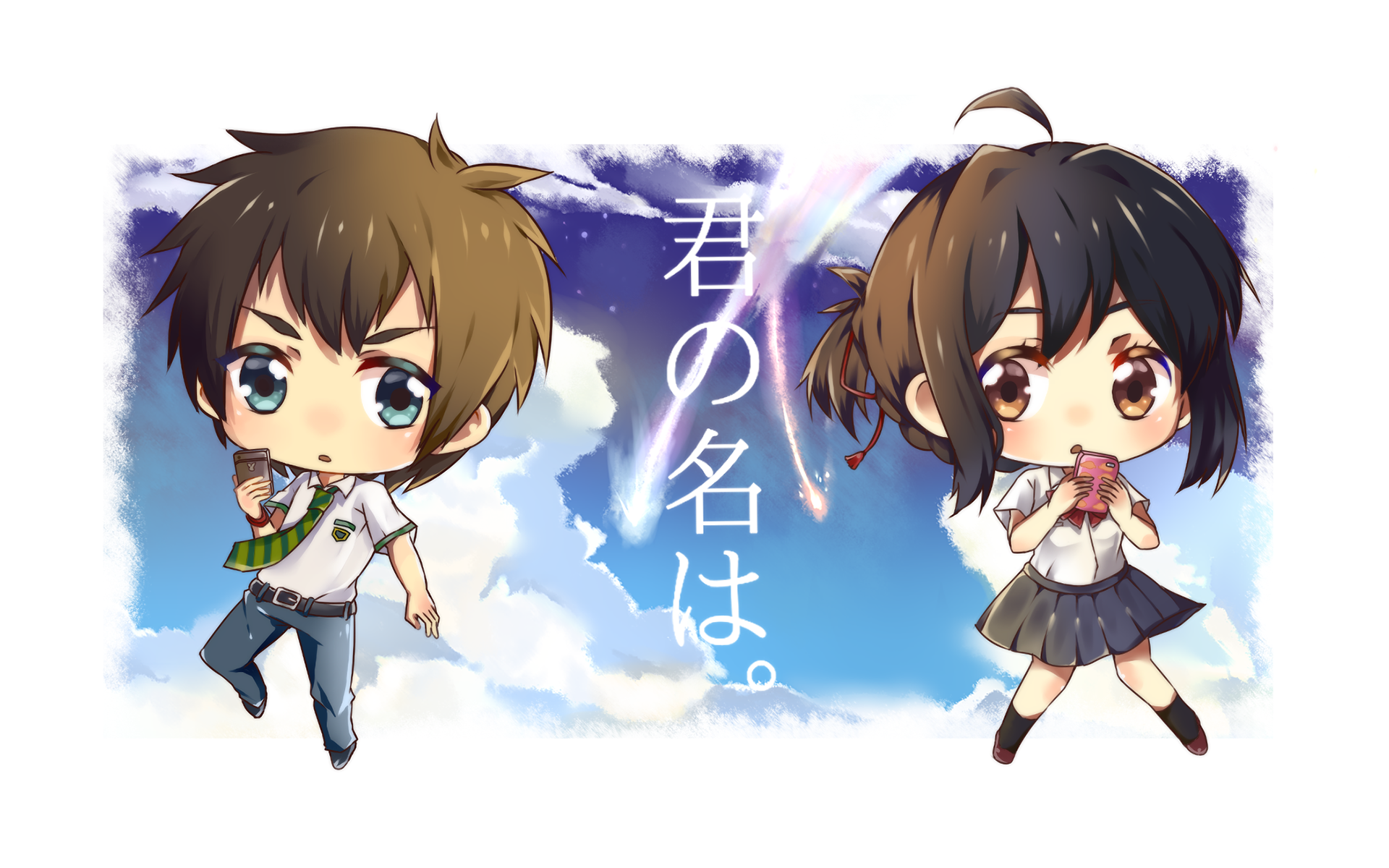 Chibi HD Wallpaper: Taki and Mitsuha from Your Name.