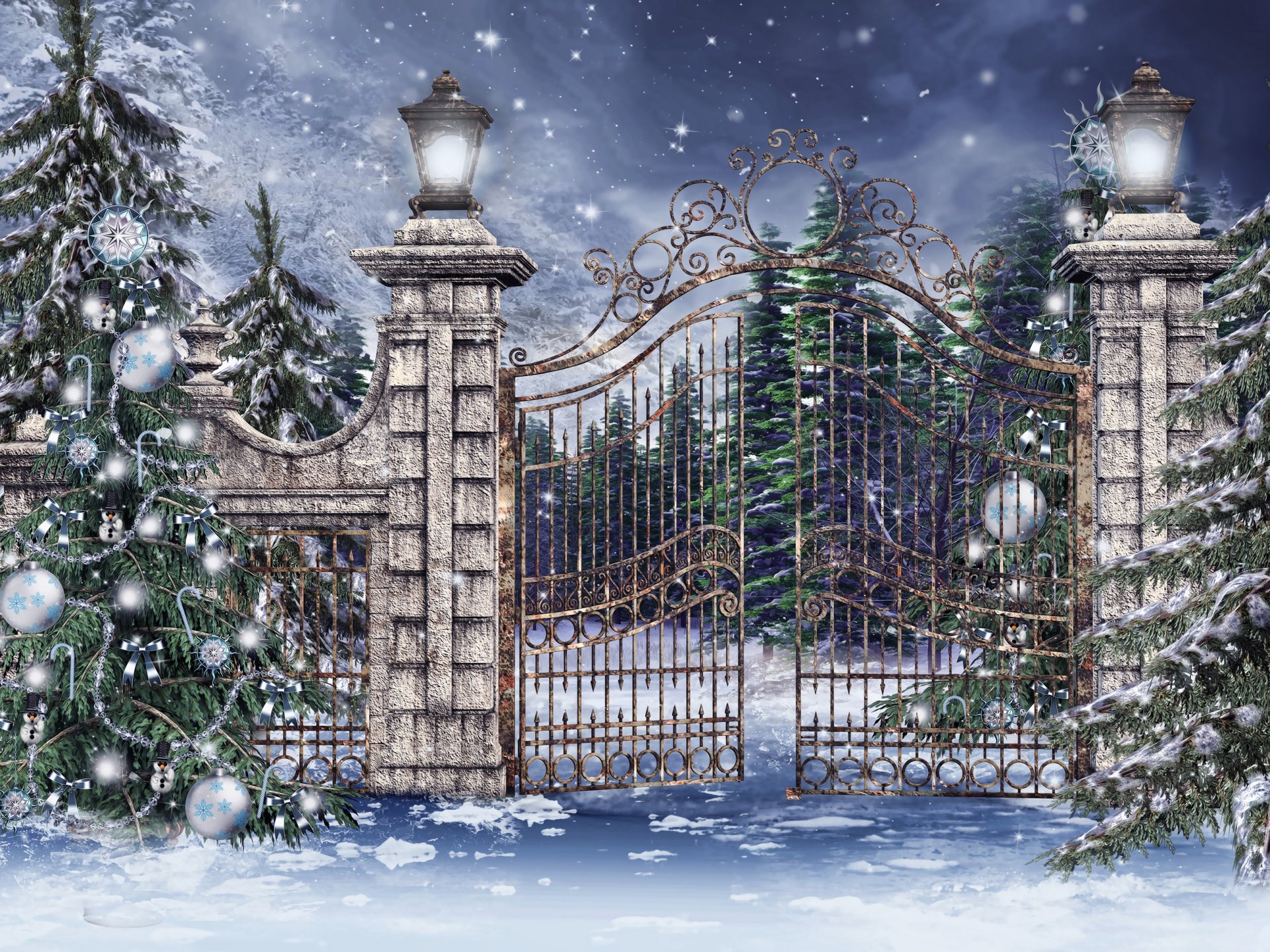 Download Snow Christmas Tree Christmas Winter Artistic Gate HD Wallpaper