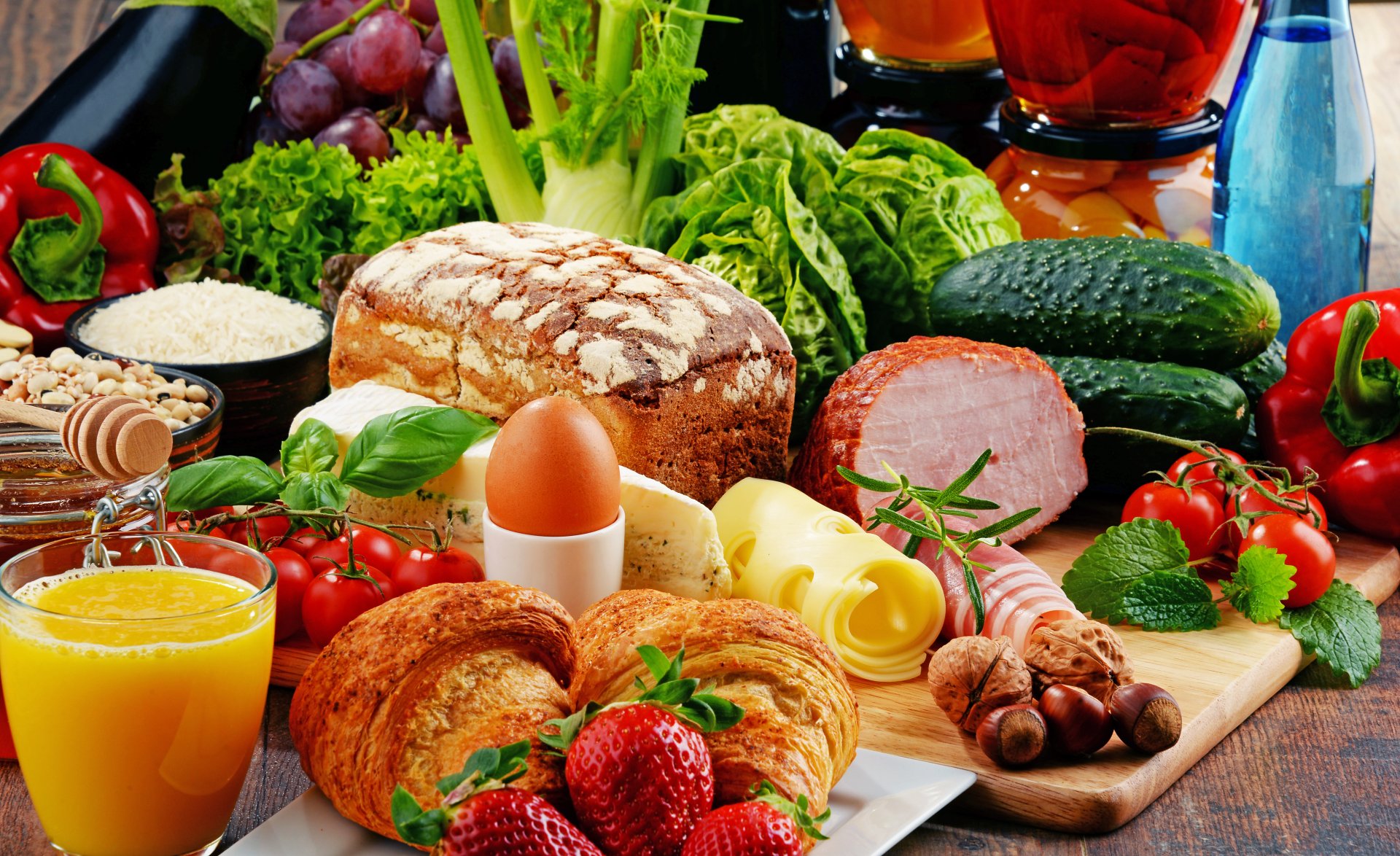 Download Bread Vegetable Juice Egg Cheese Croissant Strawberry Meat ...