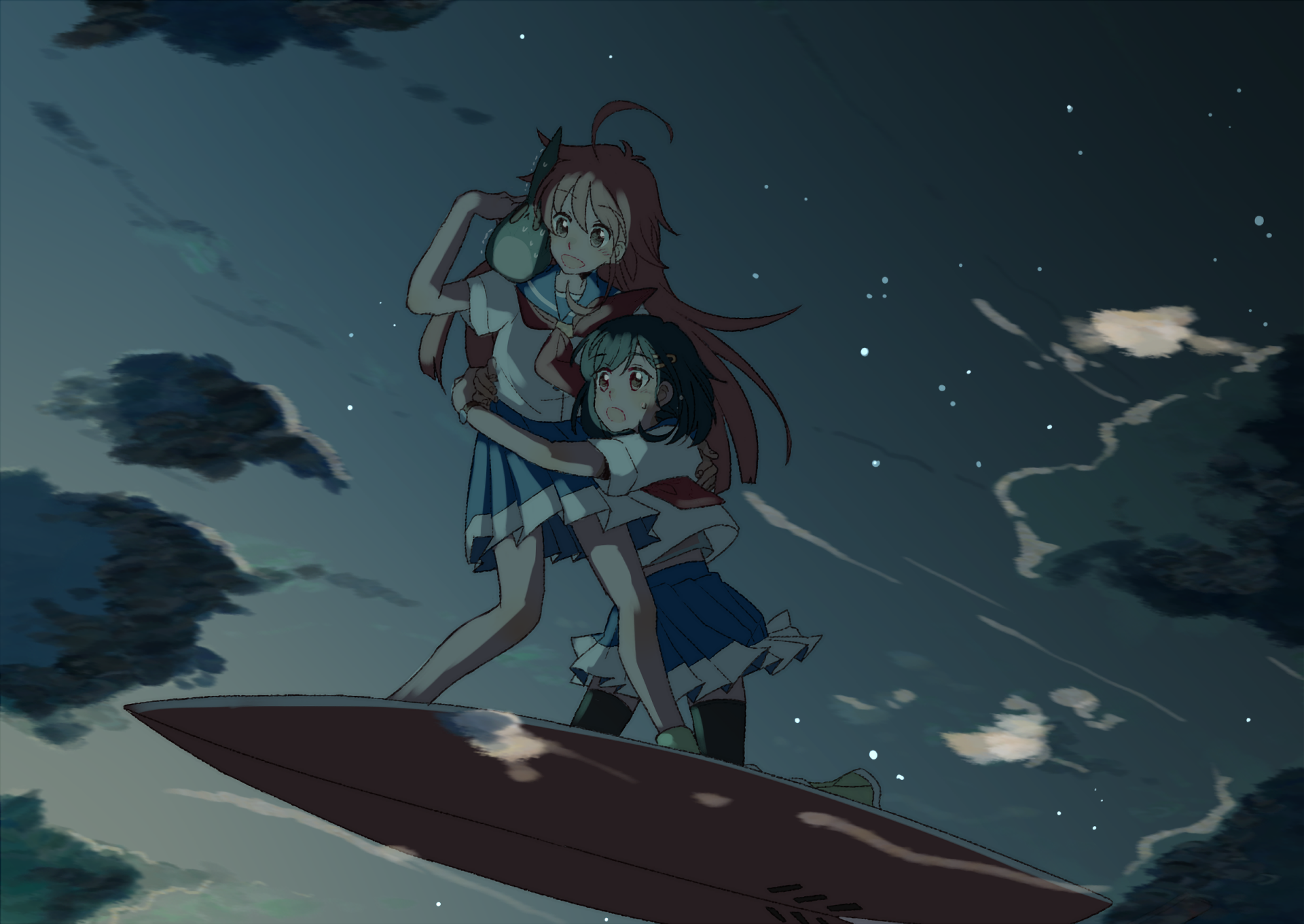Flip Flappers HD Wallpaper: Kokona & Papika's Night Sky Adventure