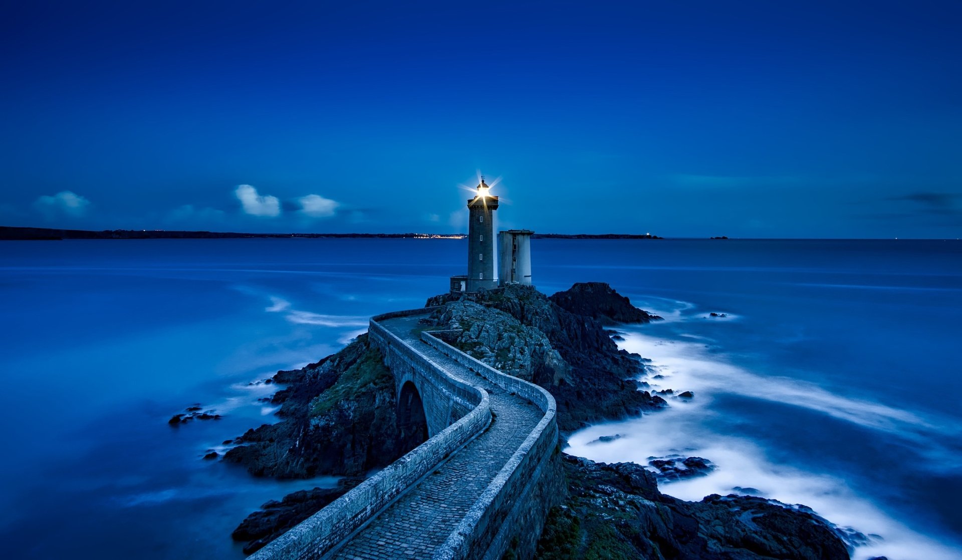 Guiding Light: Serene Night Path to the Blue Horizon Lighthouse HD ...
