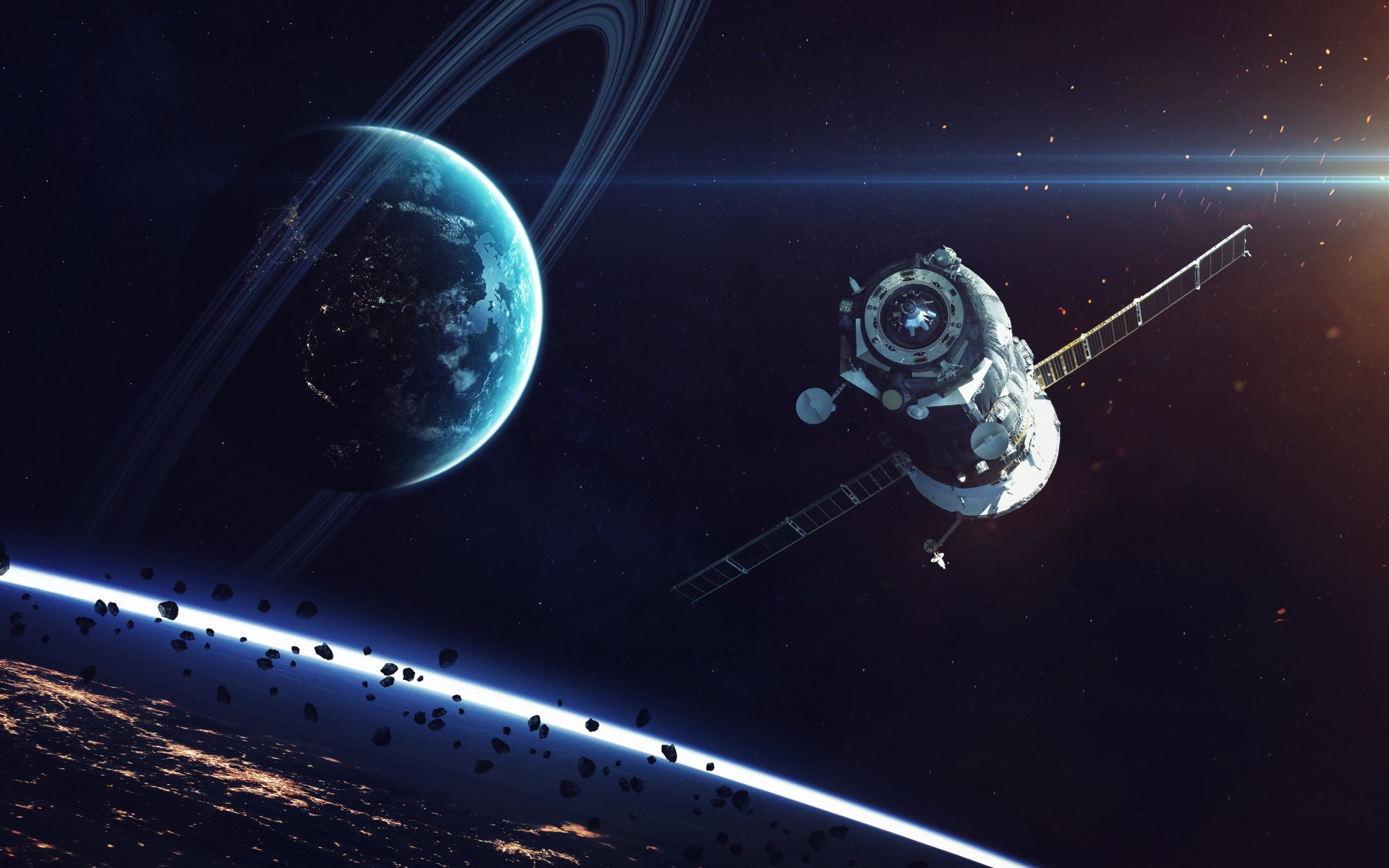Sci-Fi Planetary Ring Satellite - 4K Ultra HD Wallpaper