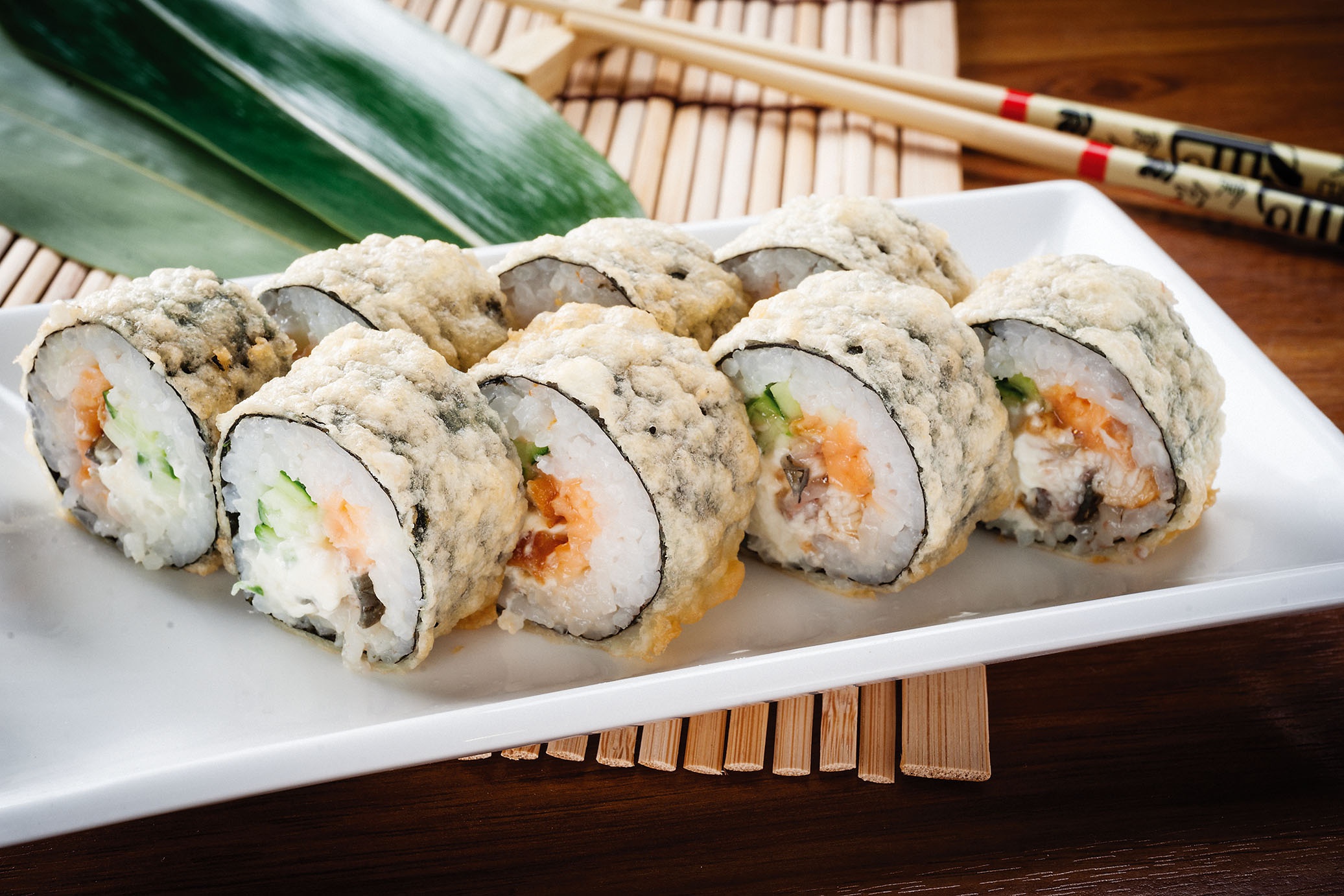 Elegant Sushi Rolls HD Wallpaper: A Fresh Still Life of Seafood and ...