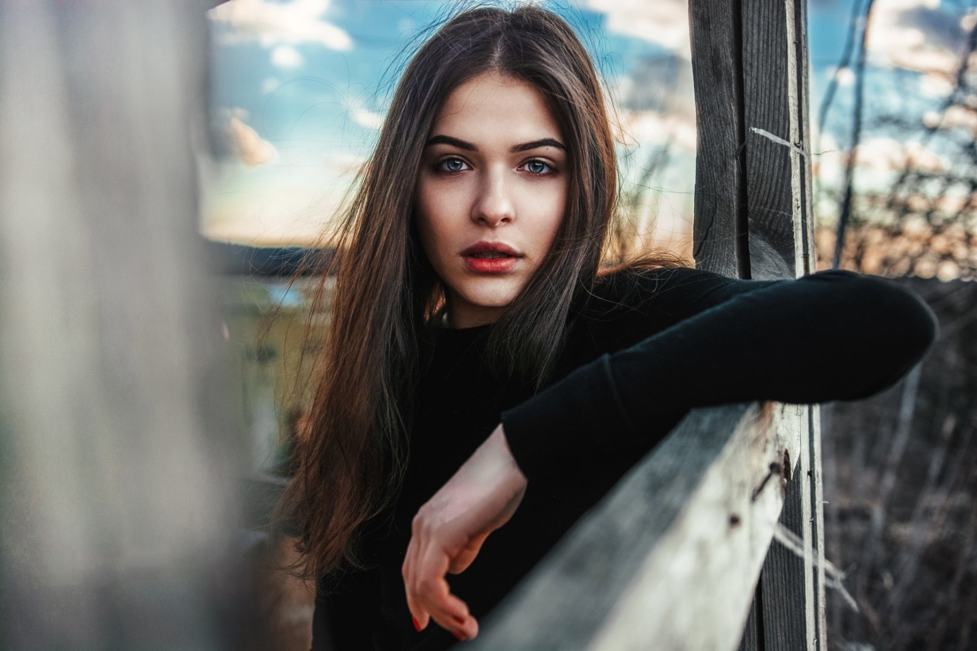 Download Blue Eyes Brunette Woman Model HD Wallpaper by Dmytro Khlystun