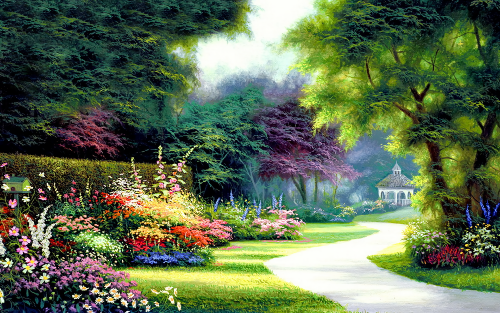 Spring Serenity: Colorful Gazebo HD Wallpaper