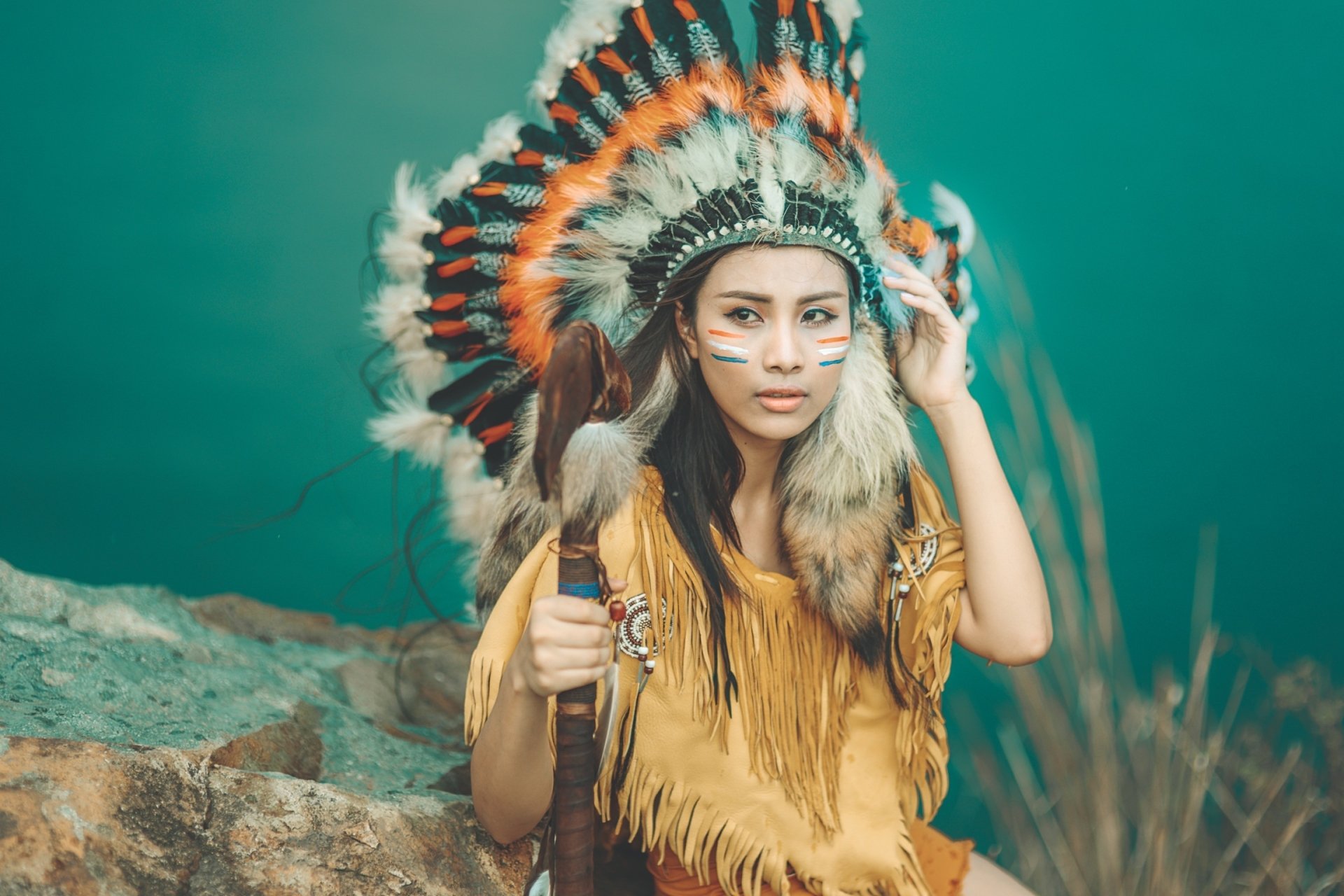 Download Brown Eyes Feather Asian Model Woman Native American HD ...