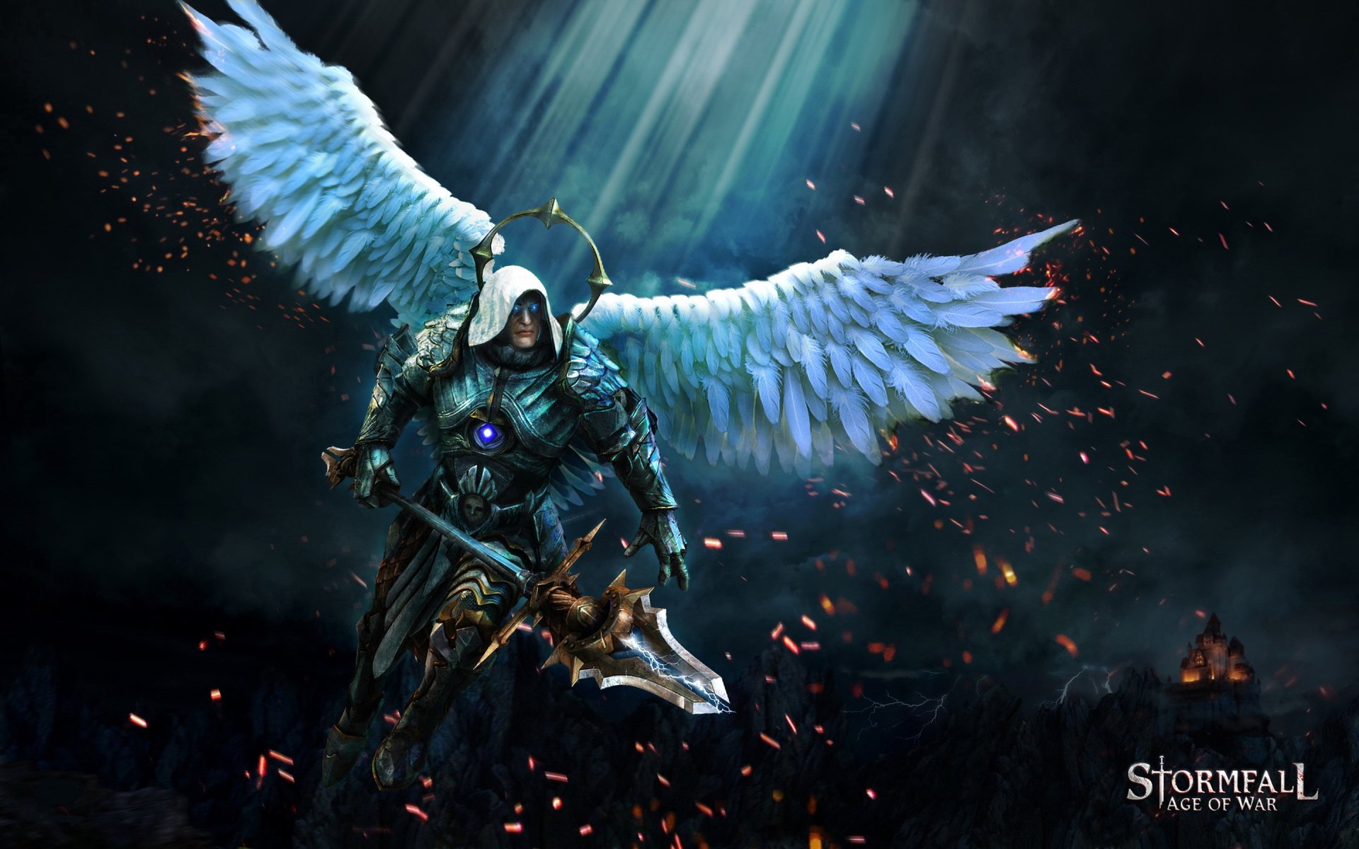 Stormfall Angel Warrior: HD Spear & Armor Wings Wallpaper