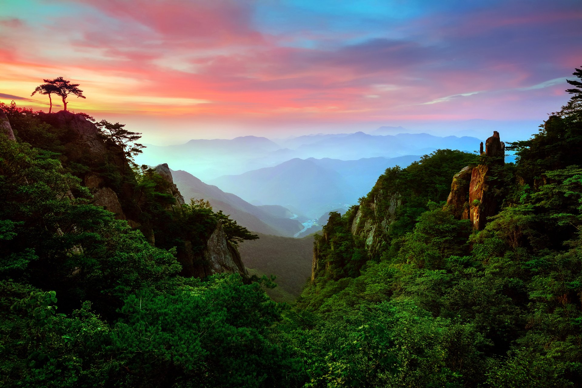 Sunset Mountain Valley HD Wallpaper by Jae Youn Ryu