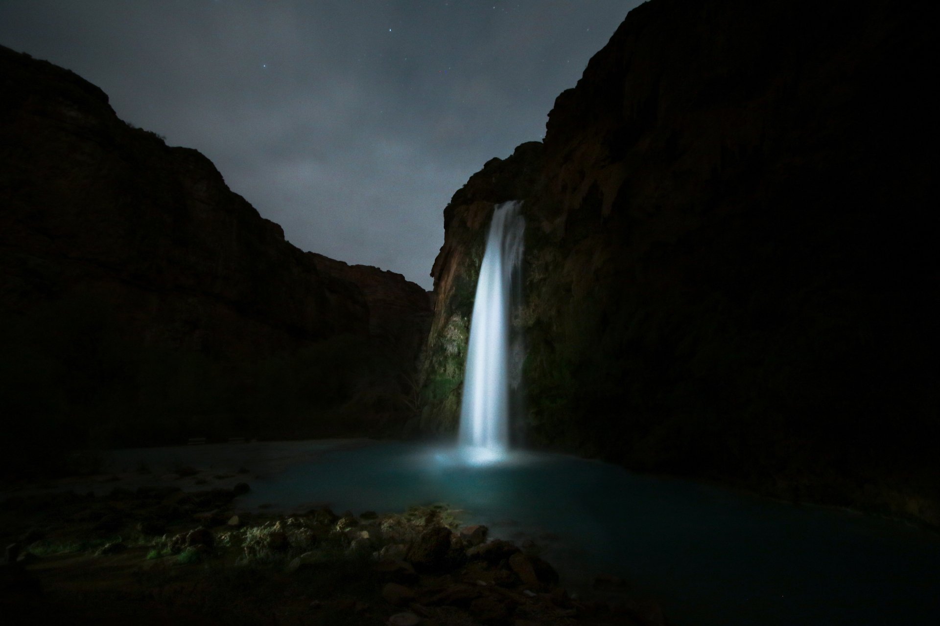 Download Night Nature Waterfall HD Wallpaper