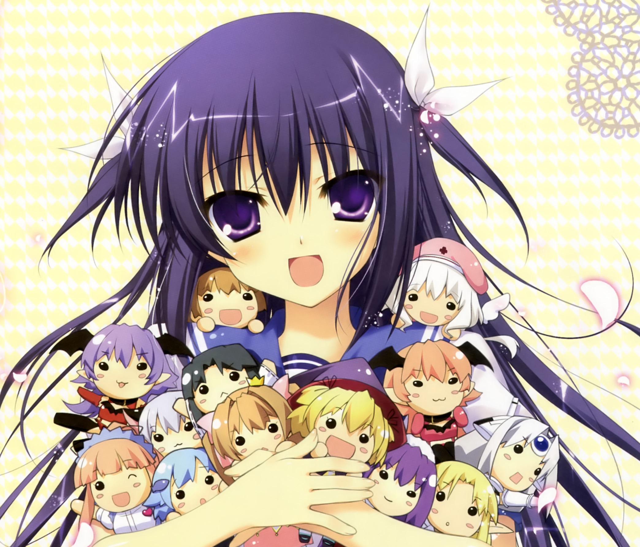 Download Smile Blush Purple Eyes Ribbon Blue Hair Long Hair Anime ...