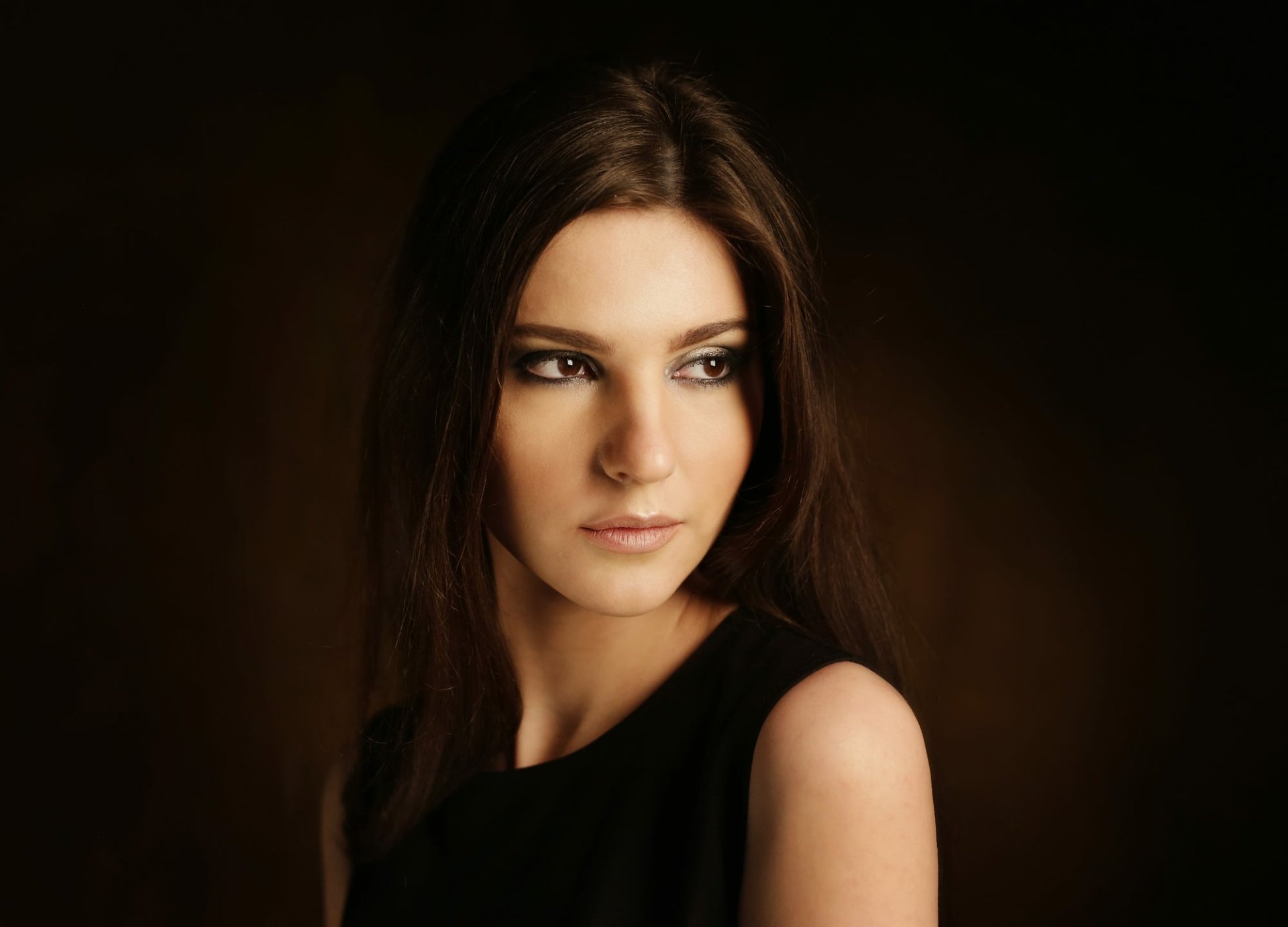 Download Brown Eyes Face Brunette Woman Model HD Wallpaper by Alex Rimsky