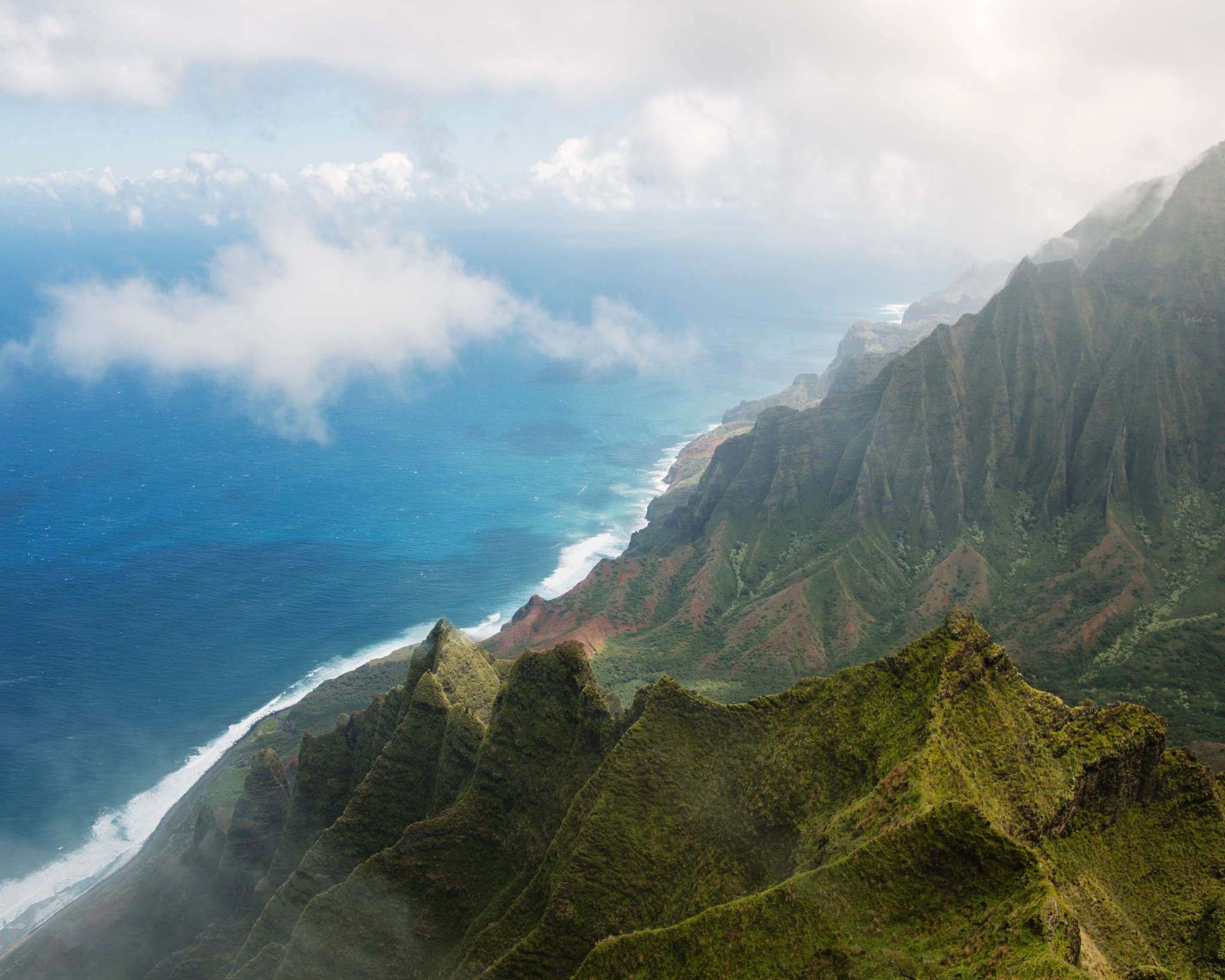 Download Aerial Seascape Fog Sea Mountain Hawaii Nature Tropical HD ...