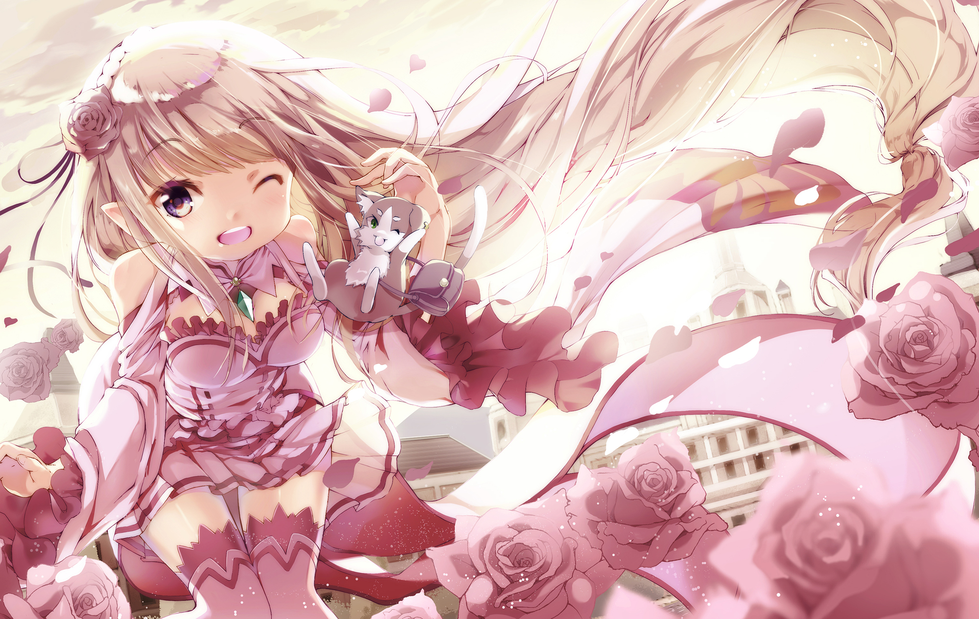 Emilia — Re:Zero HD Rose Petals Wallpaper