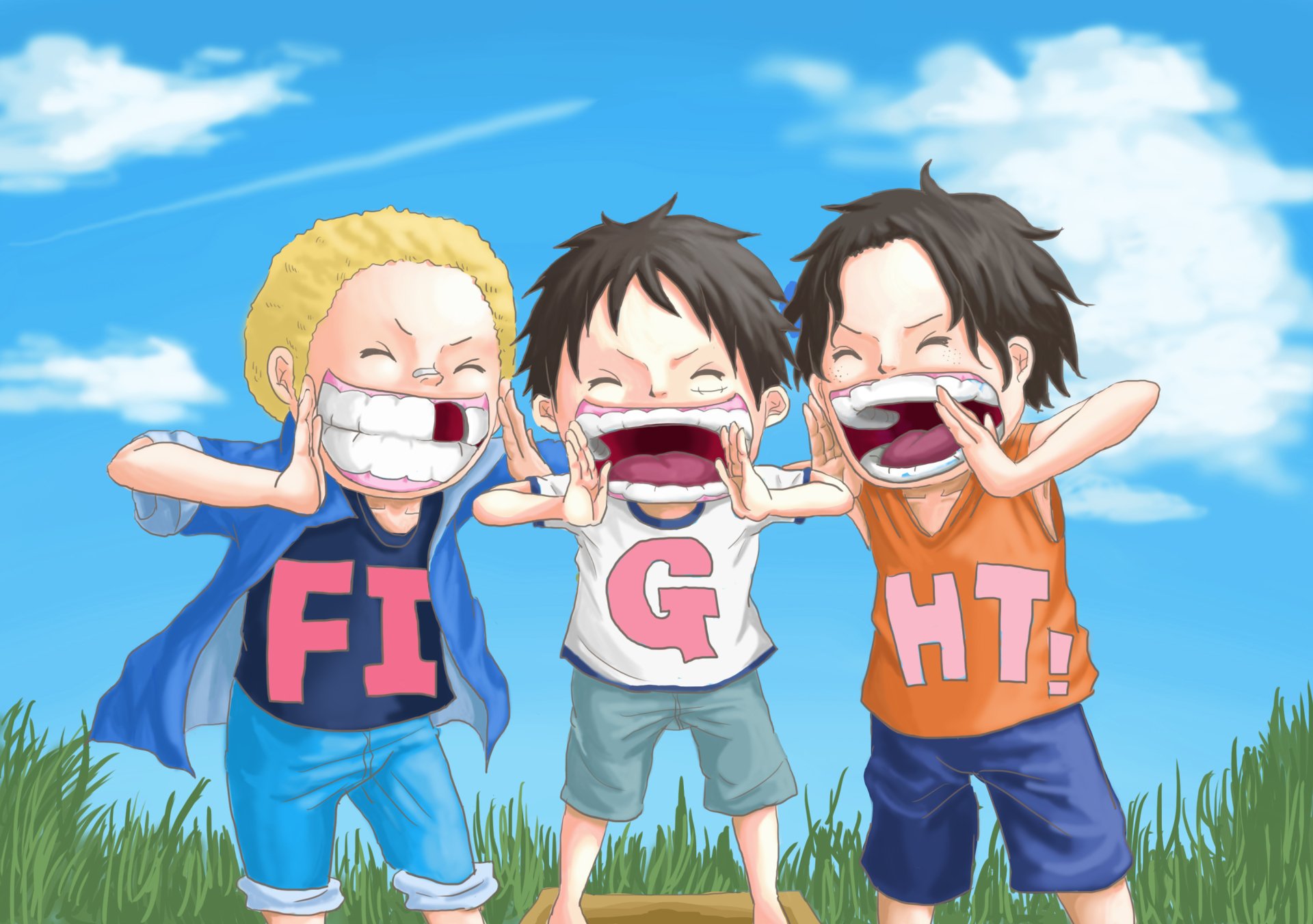 One Piece Trio: Ace, Luffy & Sabo HD Wallpaper – United in Fun and Fight