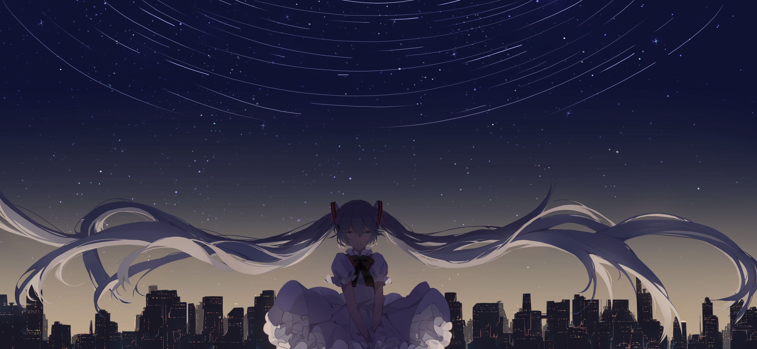 Hatsune Miku Night Skies – Stunning Anime Vocaloid HD Wallpaper