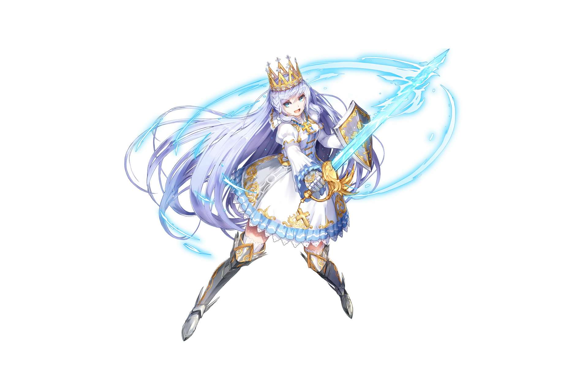 Download Blue Eyes White Hair Crown Dress Sword Shield Anime Original ...
