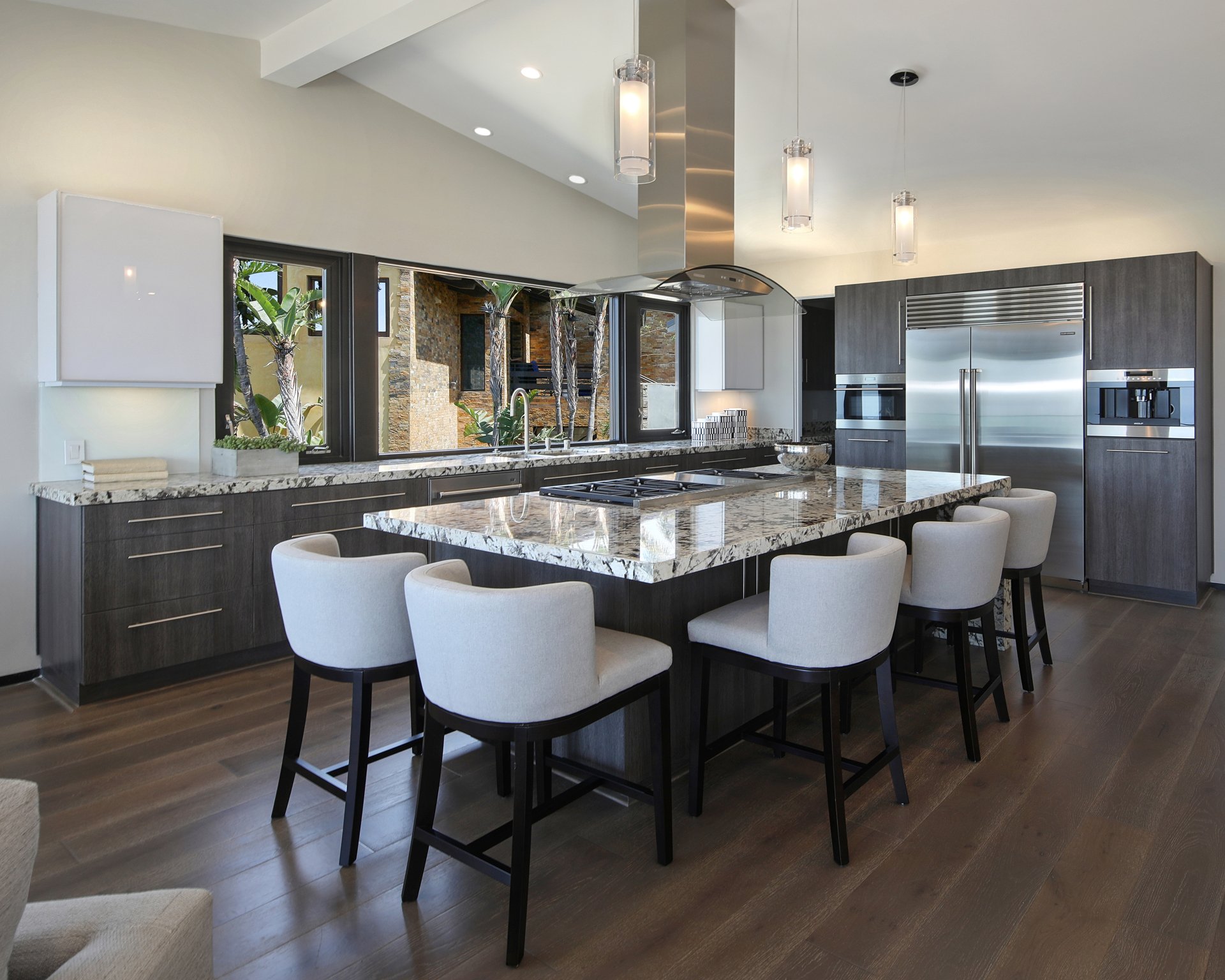 Sleek Designer Kitchen Island with Upholstered Chairs — 4K Ultra HD ...