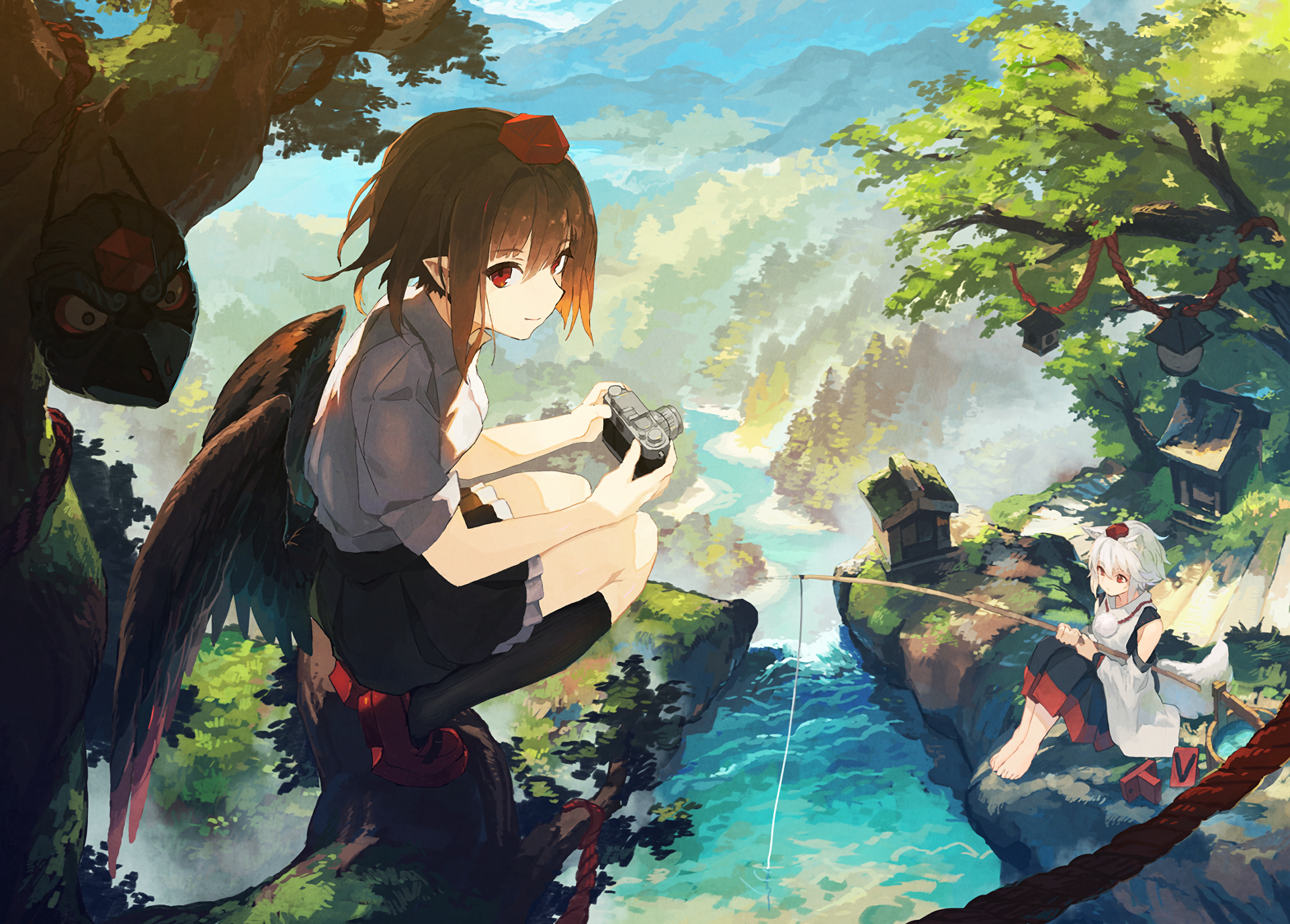 Touhou HD Wallpaper: Aya Shameimaru & Momiji Inubashiri in Serene ...
