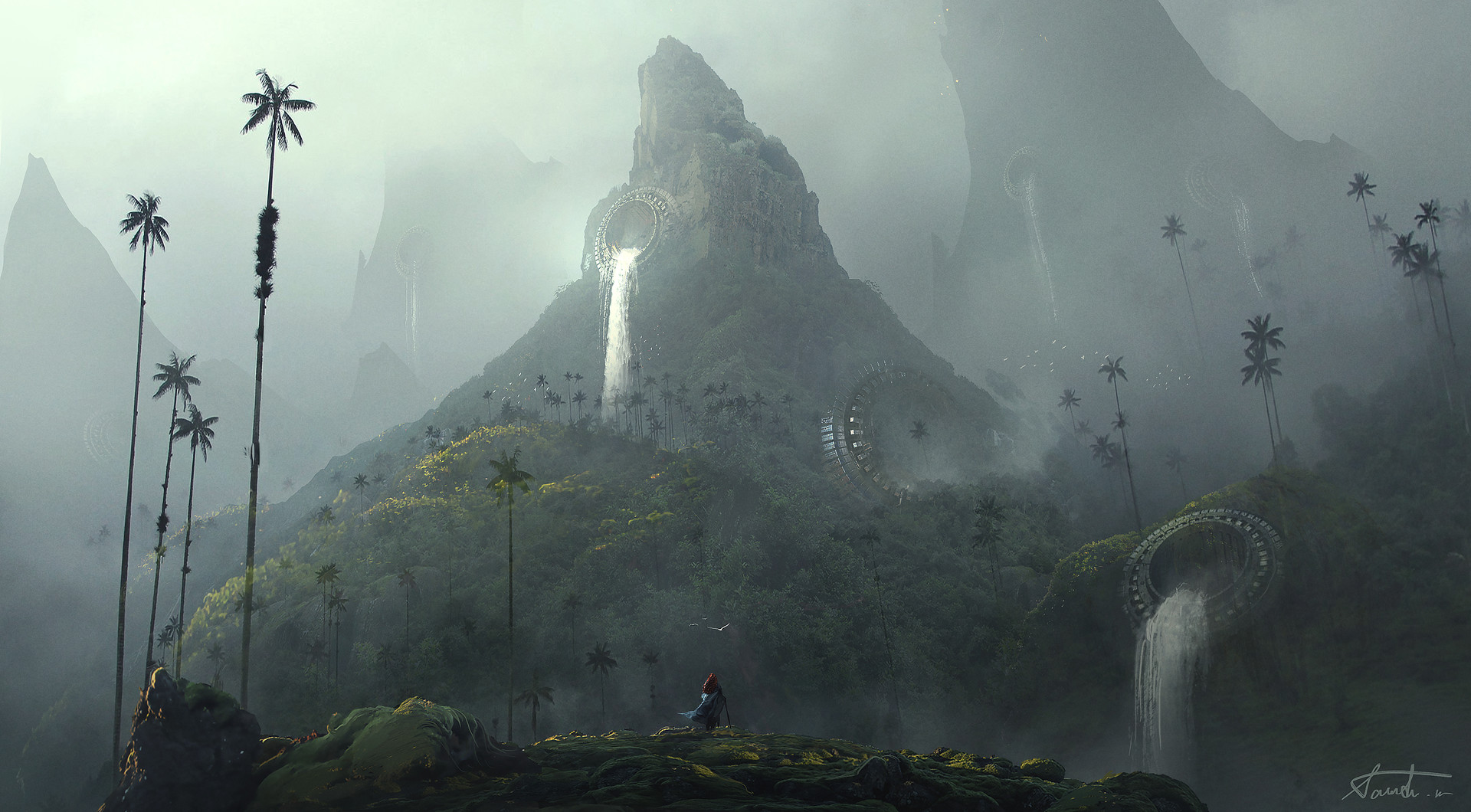 Download Tree Cloud Fog Mountain Waterfall Fantasy Landscape Fantasy ...