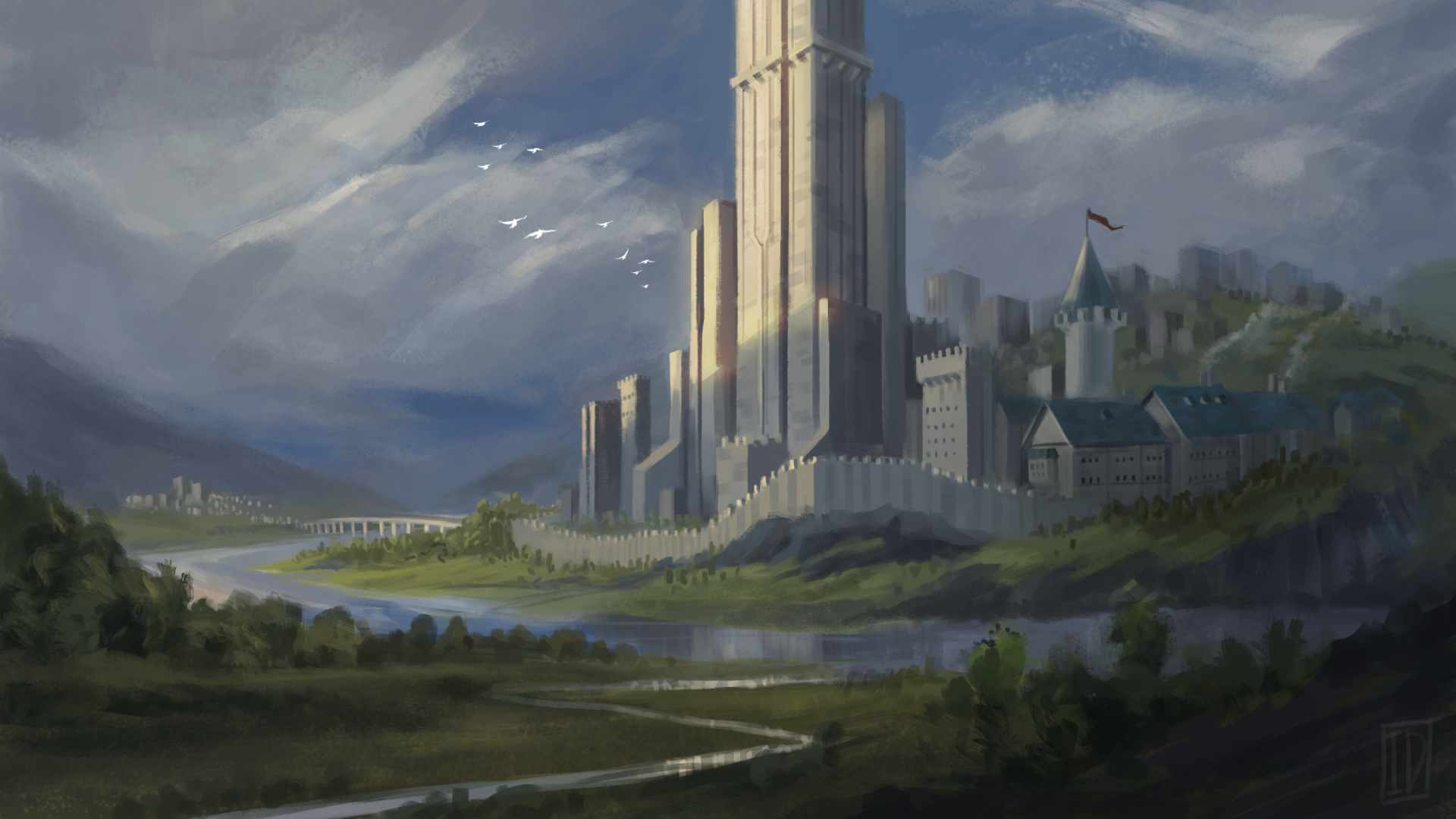 Enchanting Rivercastle: A Majestic Fantasy Cityscape HD Wallpaper by ...