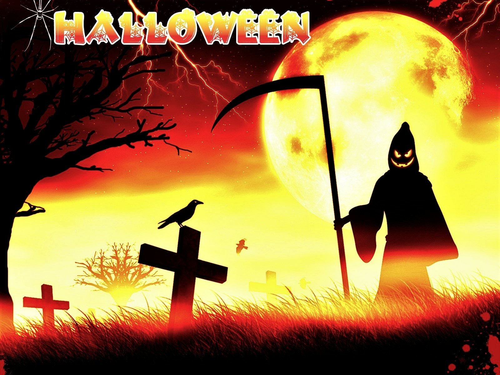 Download Moon Raven Grim Reaper Holiday Halloween Wallpaper