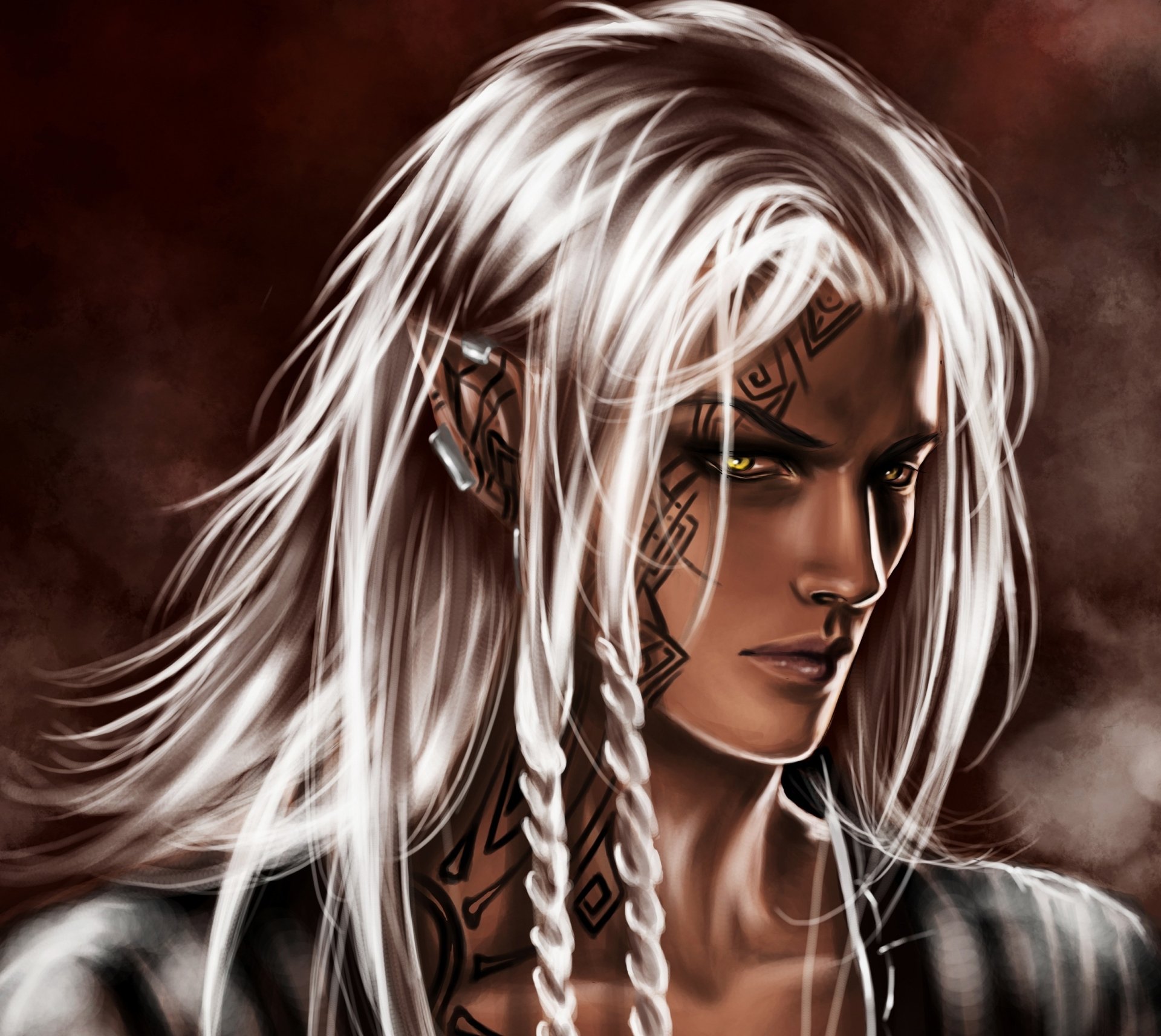 Download Pointed Ears Face Tattoo White Hair Fantasy Elf Hd Wallpaper