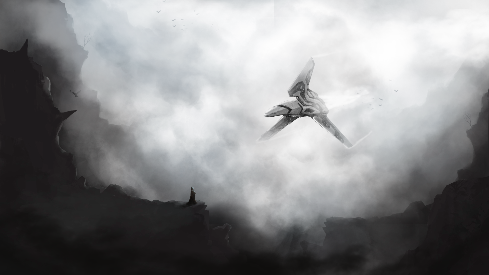 Download Black & White Spaceship Sci Fi Fantasy HD Wallpaper