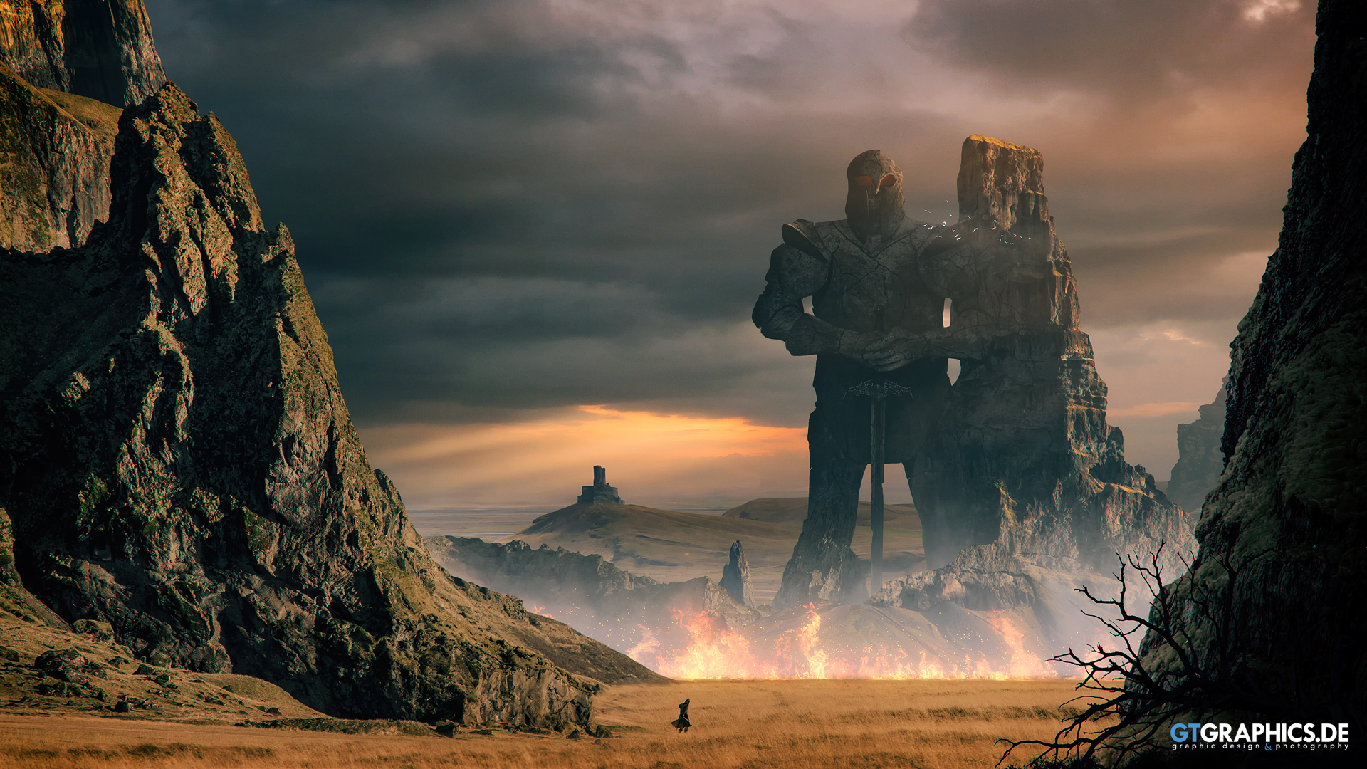 Legendary Knight Statue: Fiery Sentinel of the Fantasy Landscape - HD ...