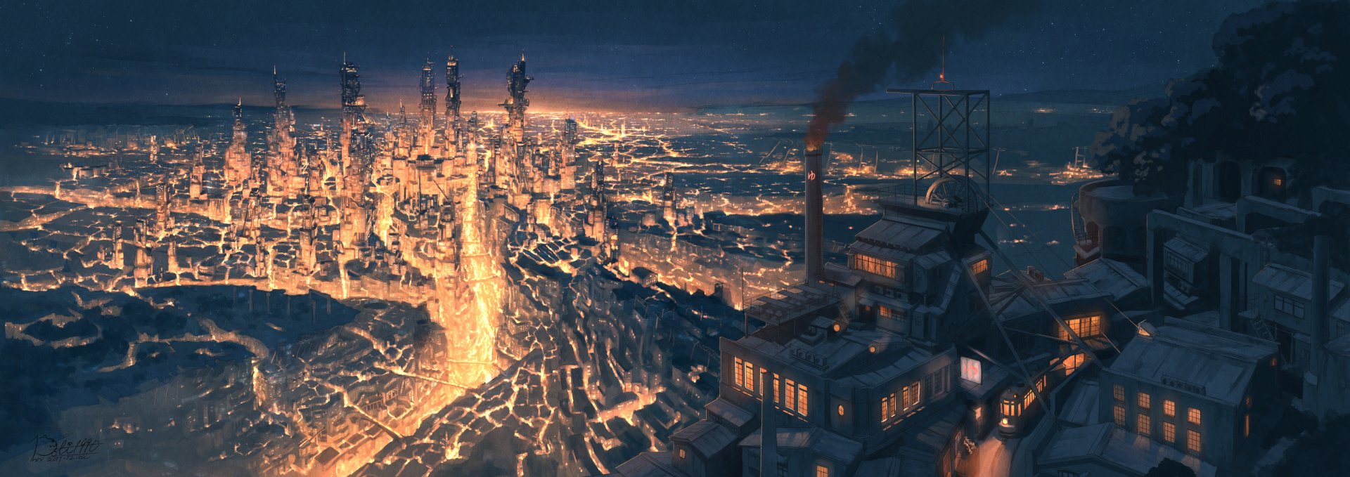 Anime Lava City Factory HD Wallpaper by ぽち